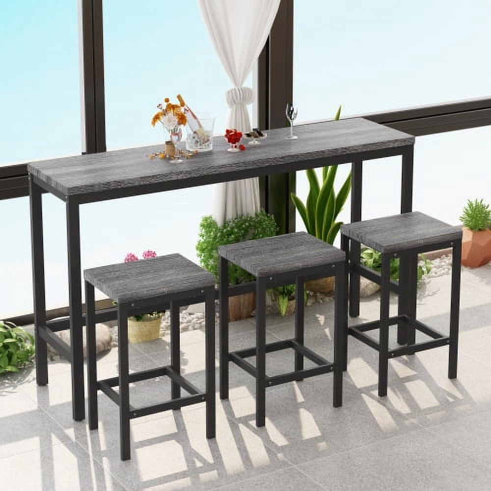 3 Piece Dining Table Set, Modern Long Bar Table with 3 Stools for ...