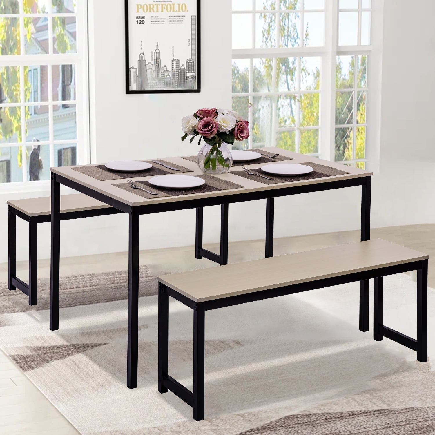 3 Piece Dining Table Set, Modern Style Wood Table Top Dining Table Set ...