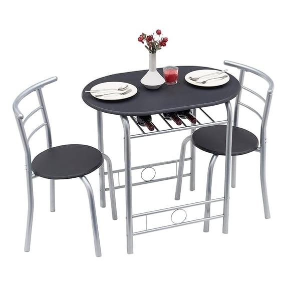 3 Piece Dining Table Set, Round Kitchen Table & 2 Chairs with Wine Rack ...