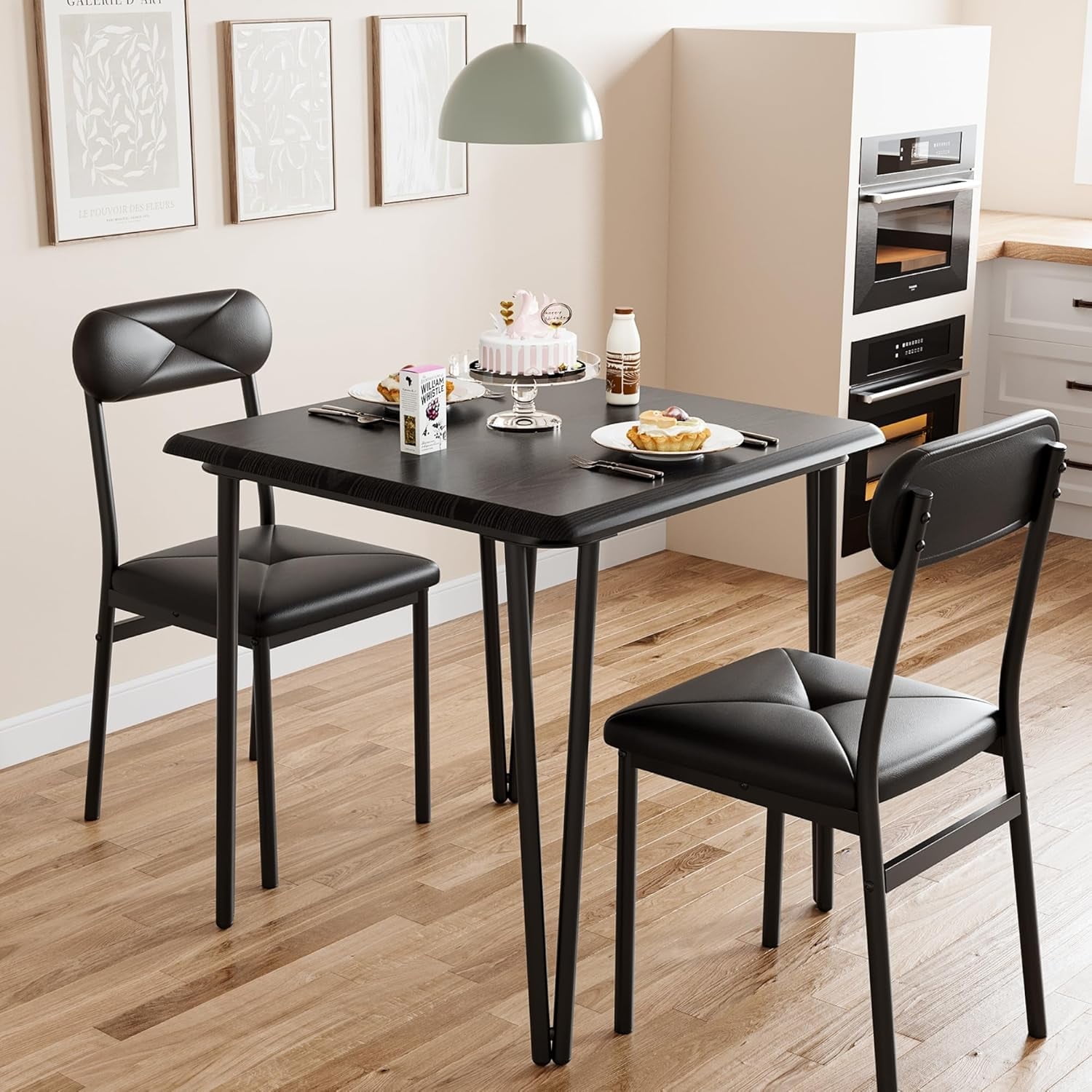 3-Piece Dining Table Set for 2, Small Square Kitchen Table with ...