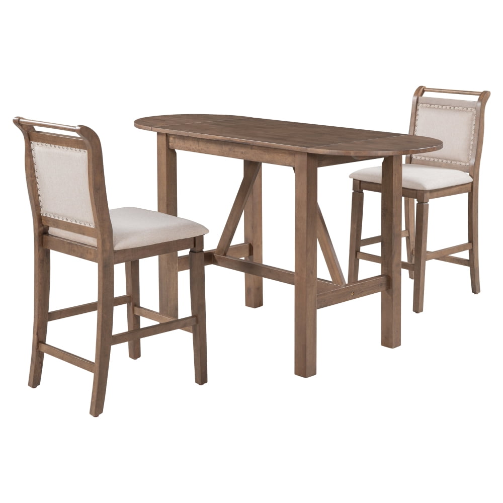 3 Piece Dining Table Set with 2 Upholstered Chairs, Wood Counter Table ...