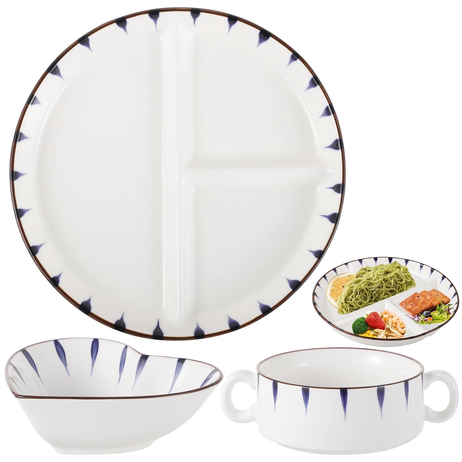 3-Piece Dinner Plate Set Combo, 8" Portion Control Plate with Oatmeal ...