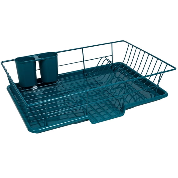3-Piece Dish Drainer Rack Set with Cutlery Holder Black Space-Saving ...