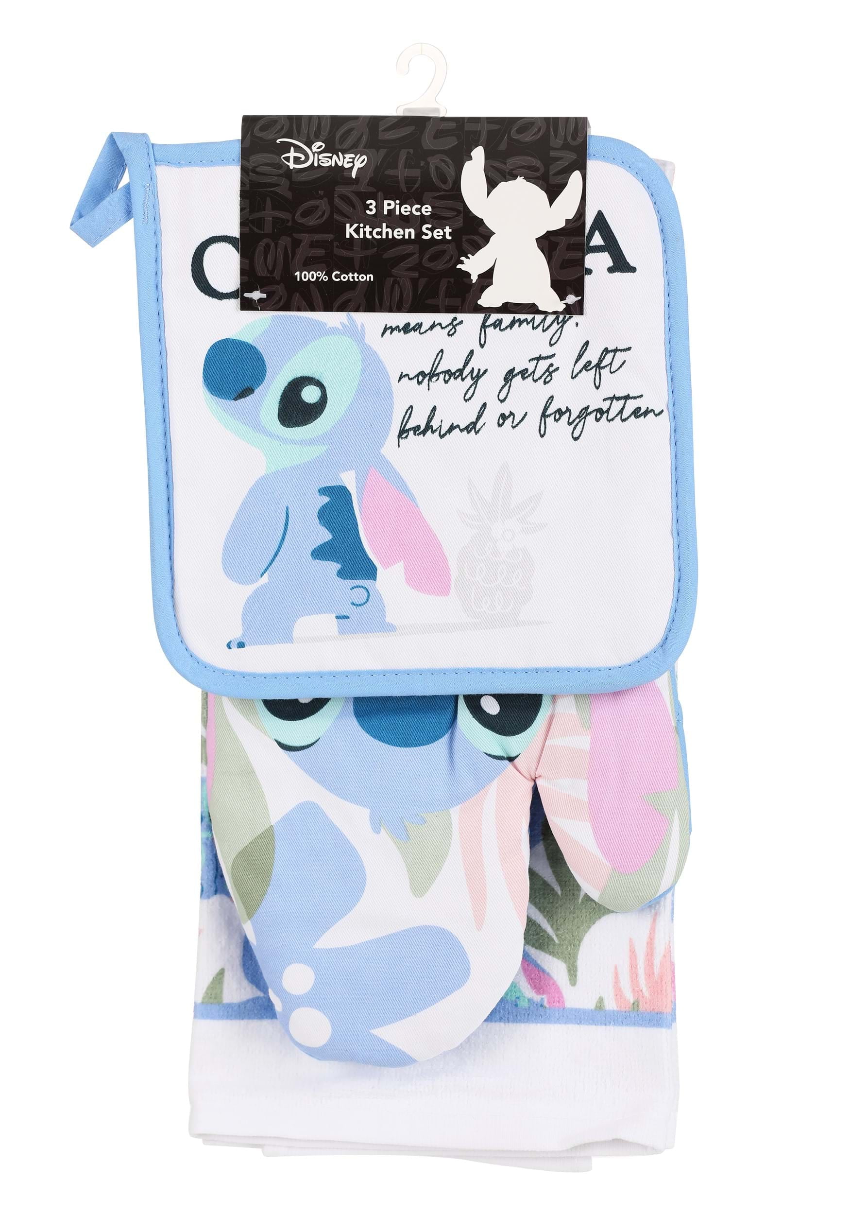 Disney Stitch Ohana 3 Piece Kitchen Textile Set with Oven Mitt and Pot ...