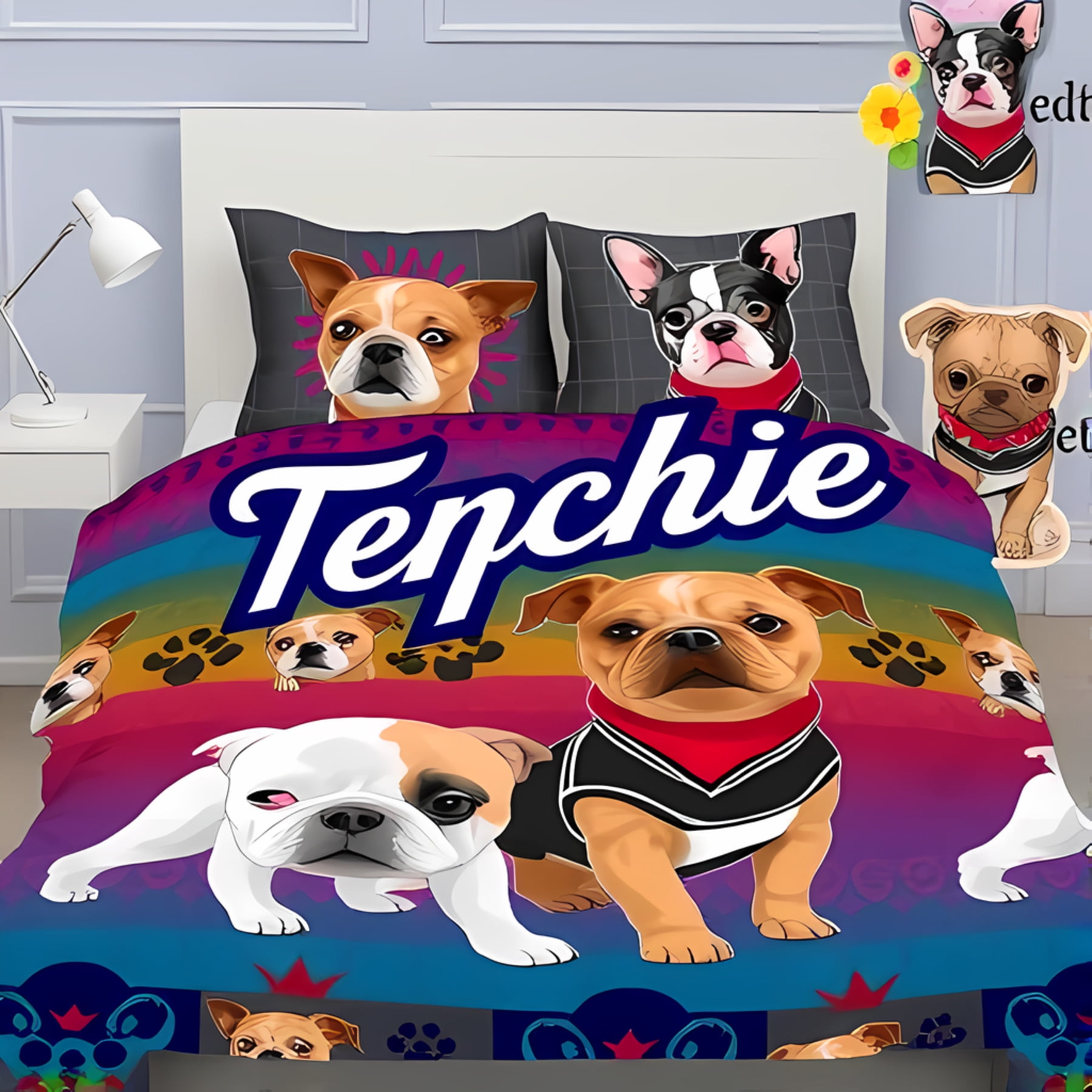 3-Piece Dog Themed Duvet Cover Set with Colorful Dog Breeds & Print ...