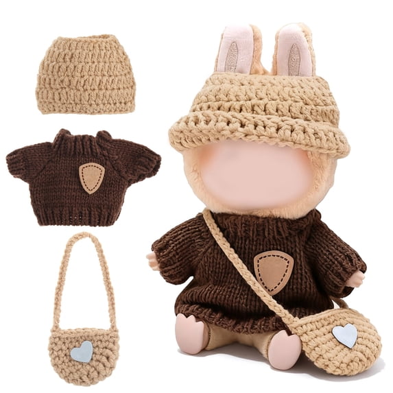 3 Piece Doll Clothes Set for 17cm/6.7" Dolls, Knitted Hat, Brown ...