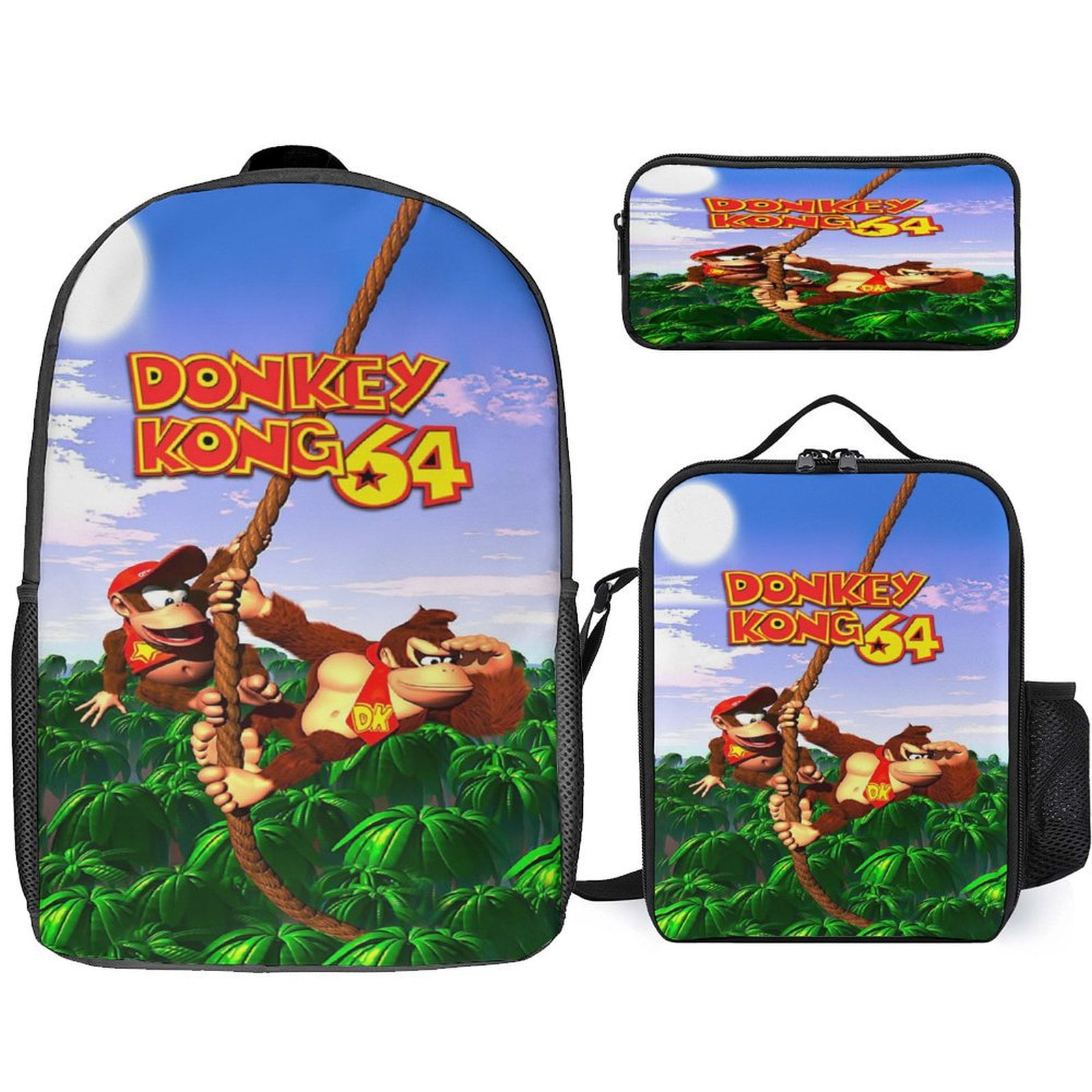 3 Piece Don-key Kon Backpack Set with Lunch Box And Pencil Case ...