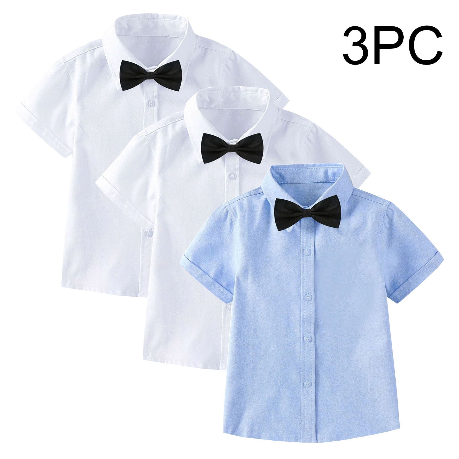 3 Piece Dress Shirt Set for Kids Short Sleeve Collared Gentleman ...