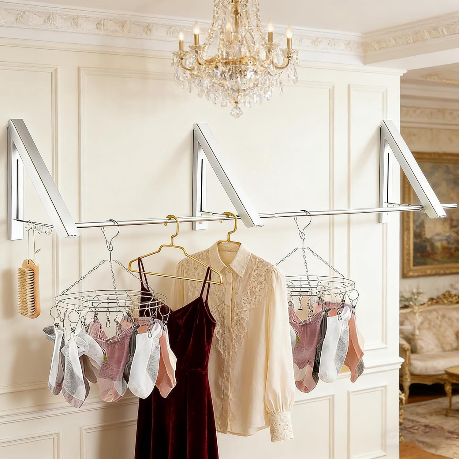 3-Piece Drill-Free Folding Clothes Drying Rack, 160cm Crossbar ...