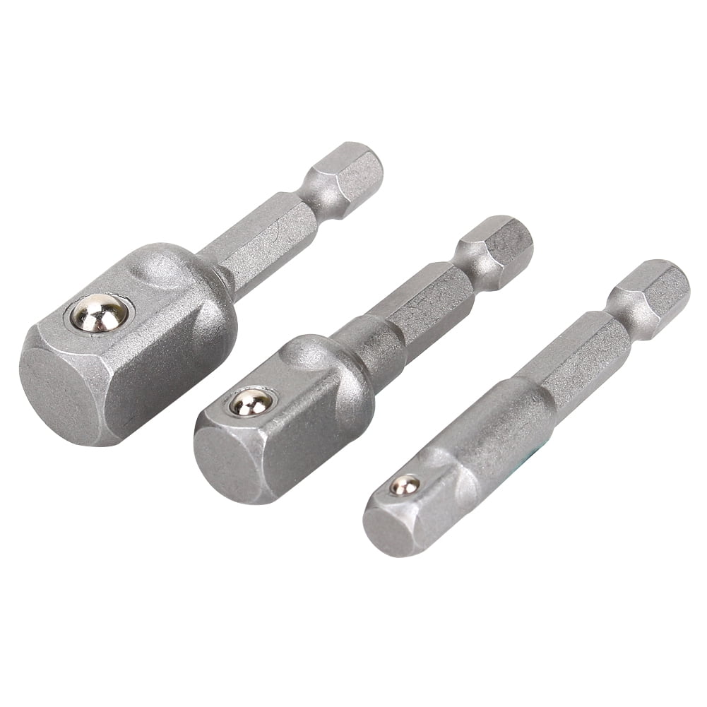 3-Piece Drill Socket Adapter Set - Chrome Vanadium Steel, Hex Drive to ...