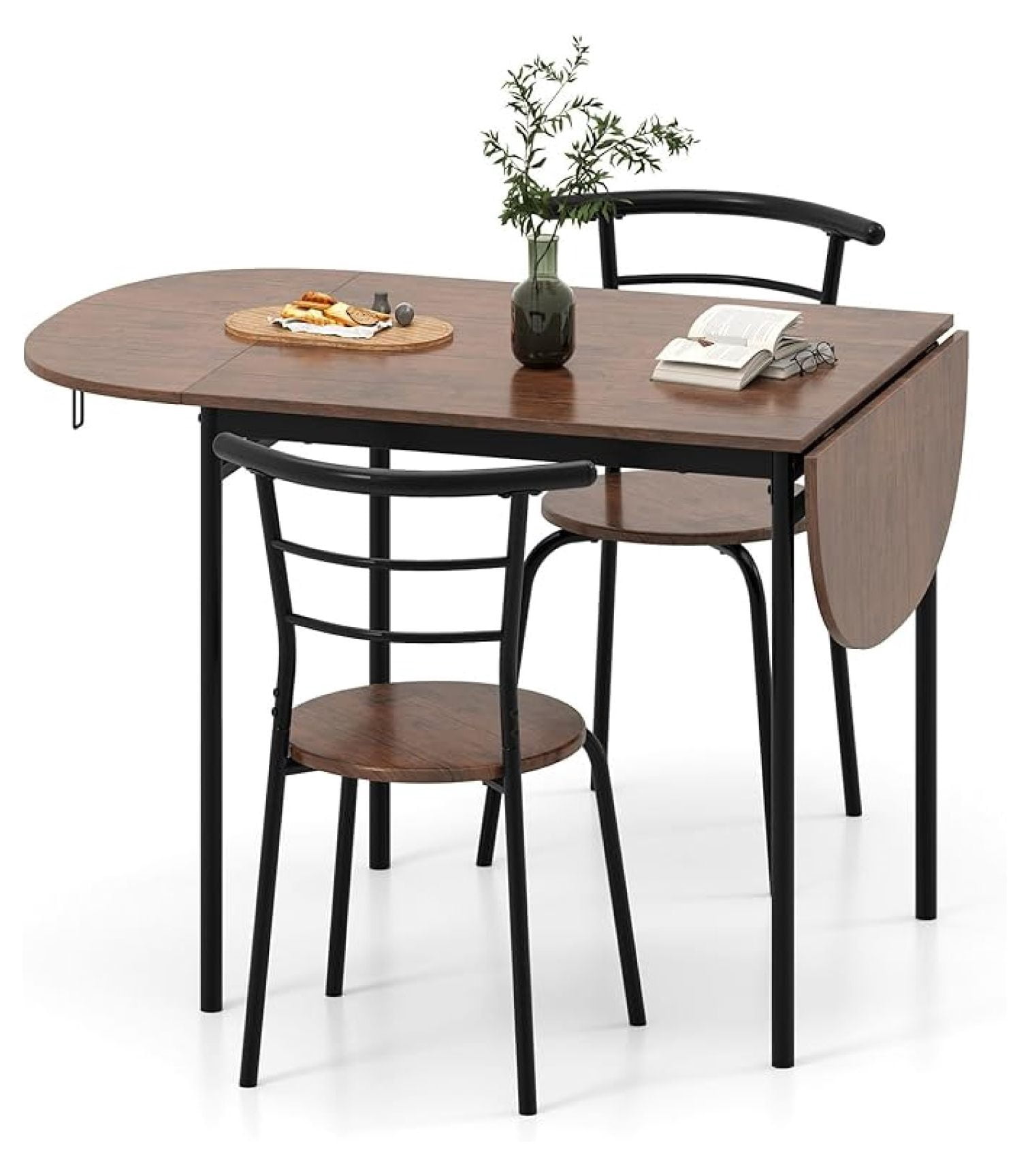 3-Piece Drop Leaf Dining Table Set, Extendable Kitchen Breakfast Table ...