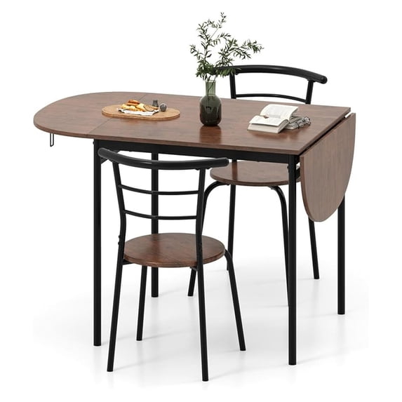 3-Piece Drop Leaf Dining Table Set, Extendable Kitchen Breakfast Table ...