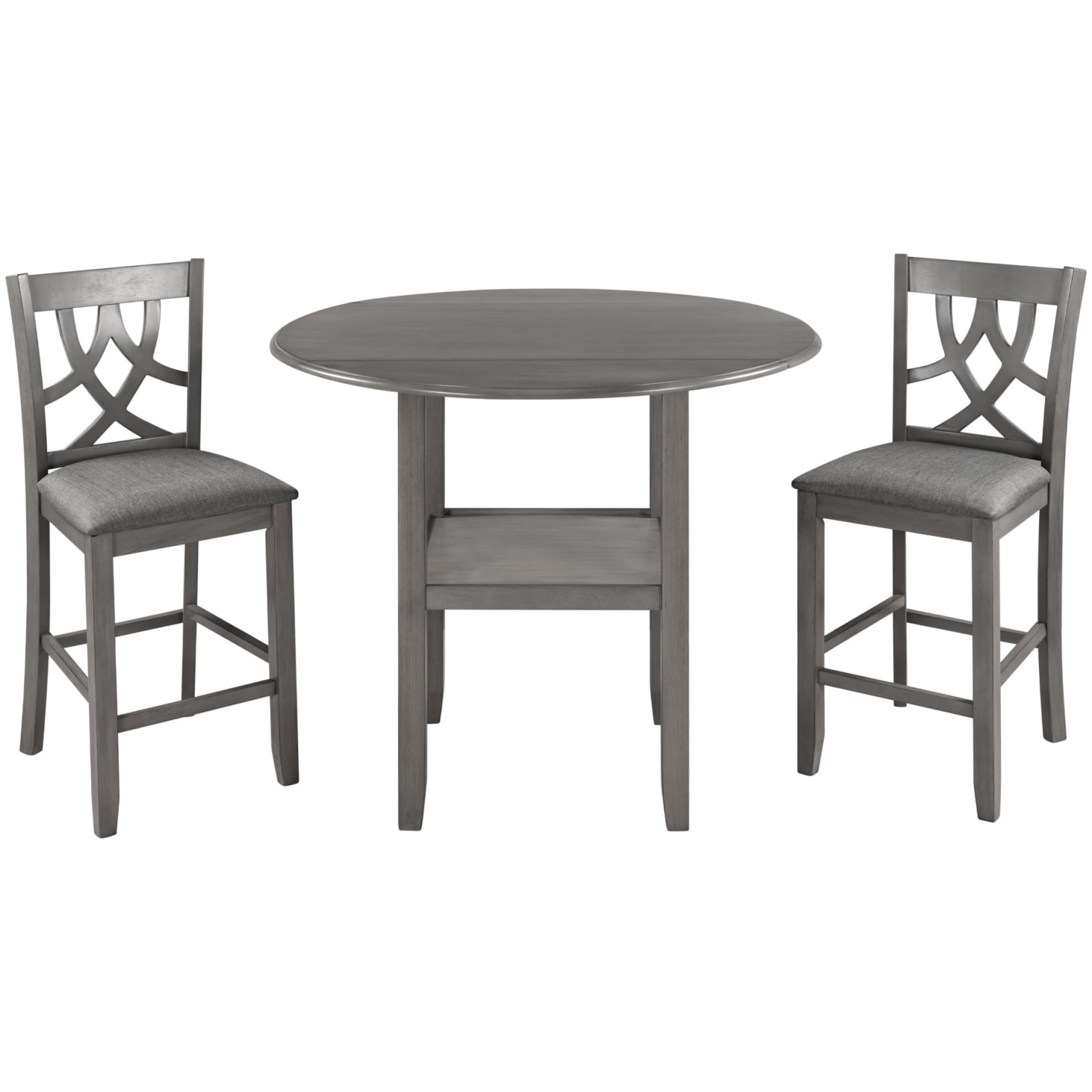 3-Piece Drop Leaf Dining Table Set, Kitchen Round Counter Height Dining ...