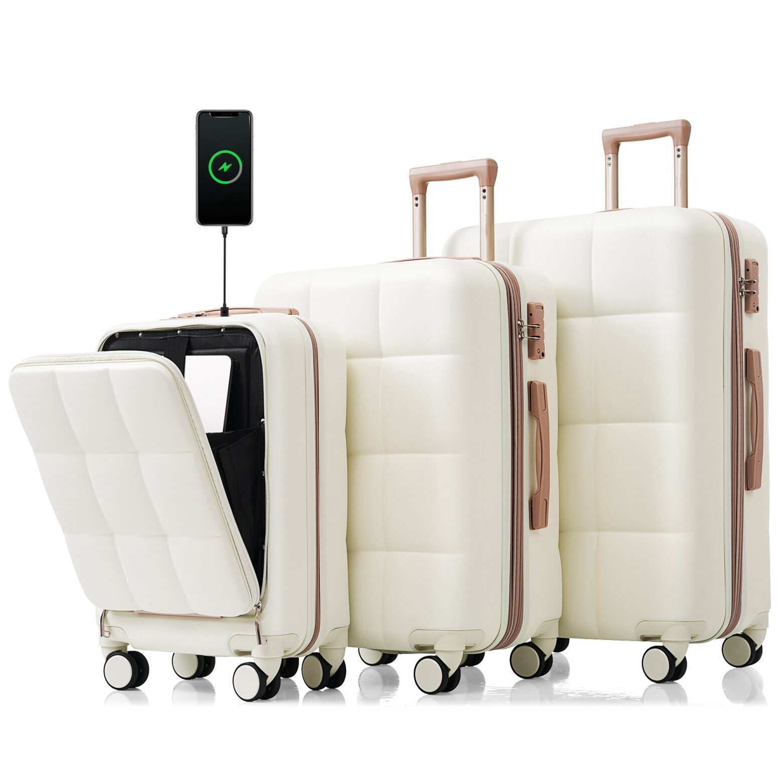 3 Piece Durable ABS Luggage Set, 20/24/28" Hard Shell Suitcases with ...