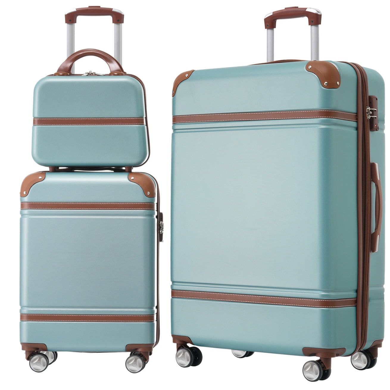 3-Piece Durable Hardshell Luggage Set 20" Carry-On + 28" Expandable ...
