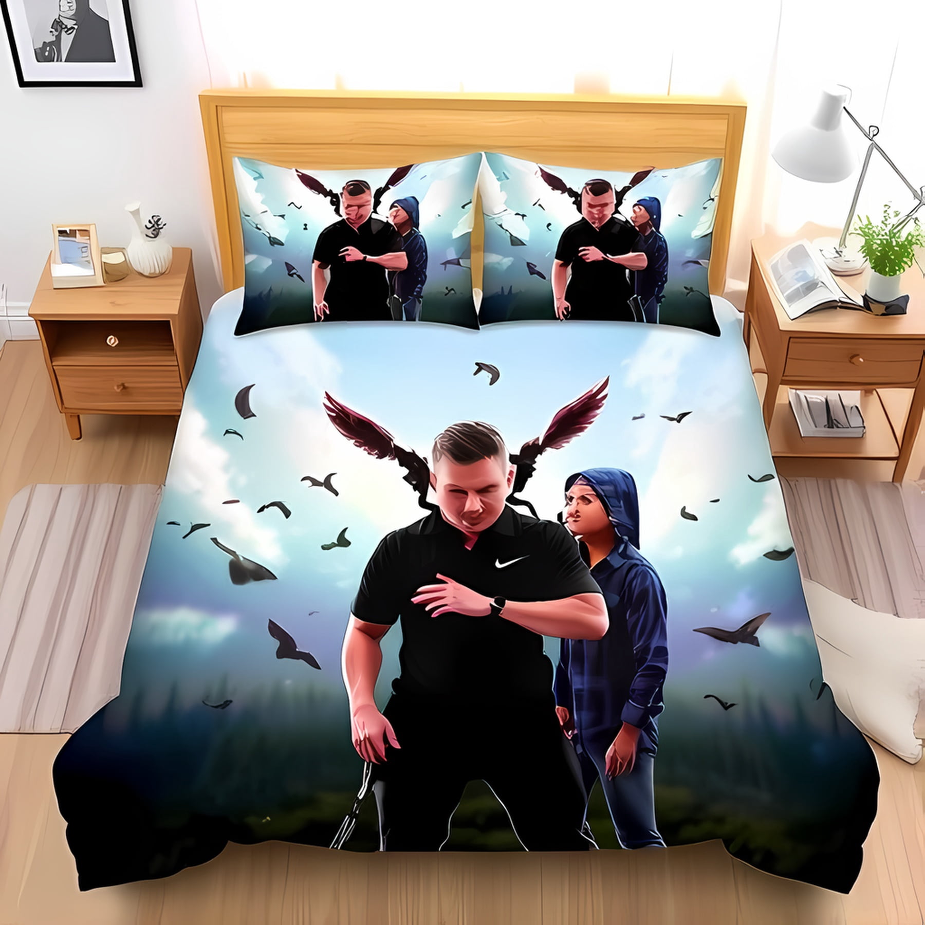 3-Piece Duvet Cover & Pillowcase Set - Angelic Father & Son Design with ...
