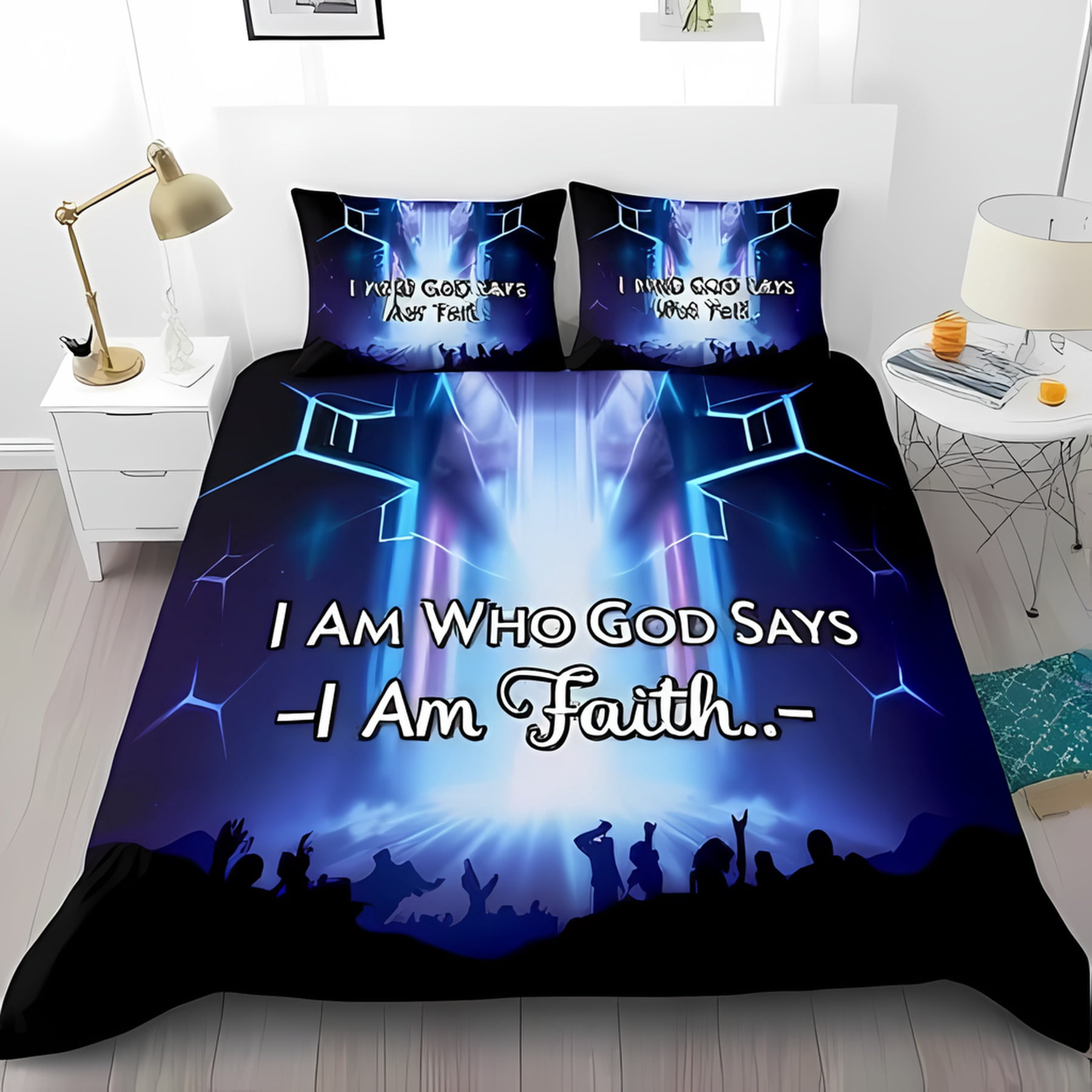 3-Piece Duvet Cover & Pillowcase Set - Dark Blue & Purple Inspirational ...