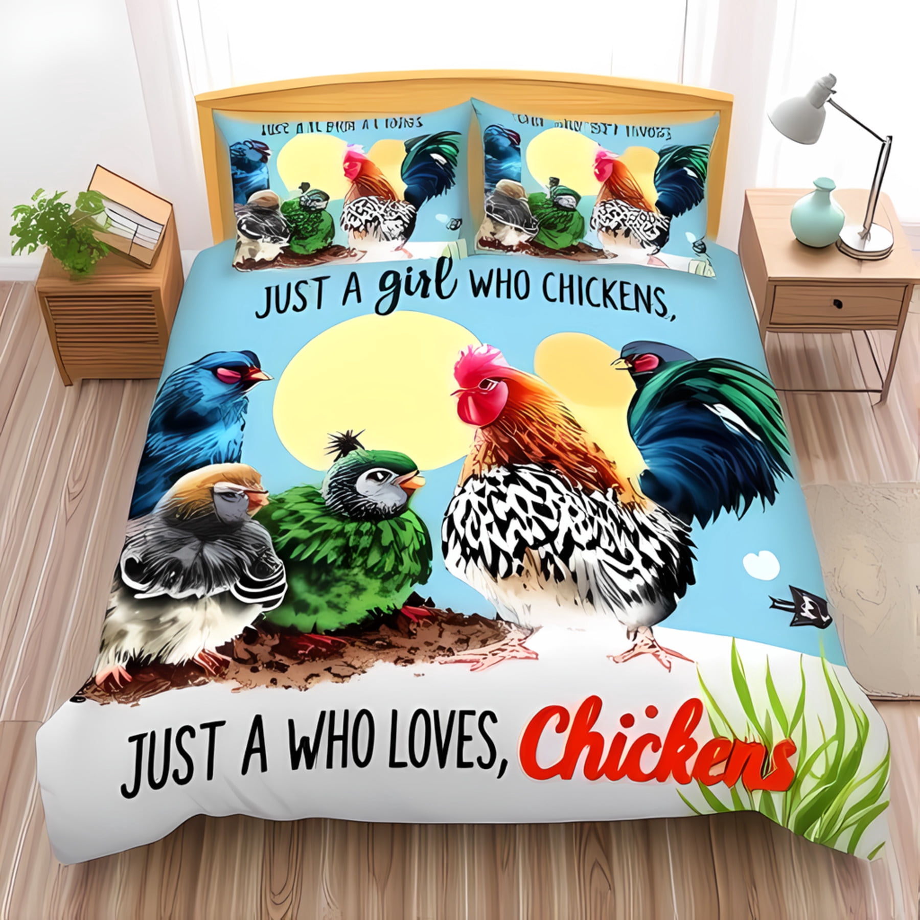 3-Piece Duvet Cover Set - Adorable "Just a Girl Who Chickens" Design ...