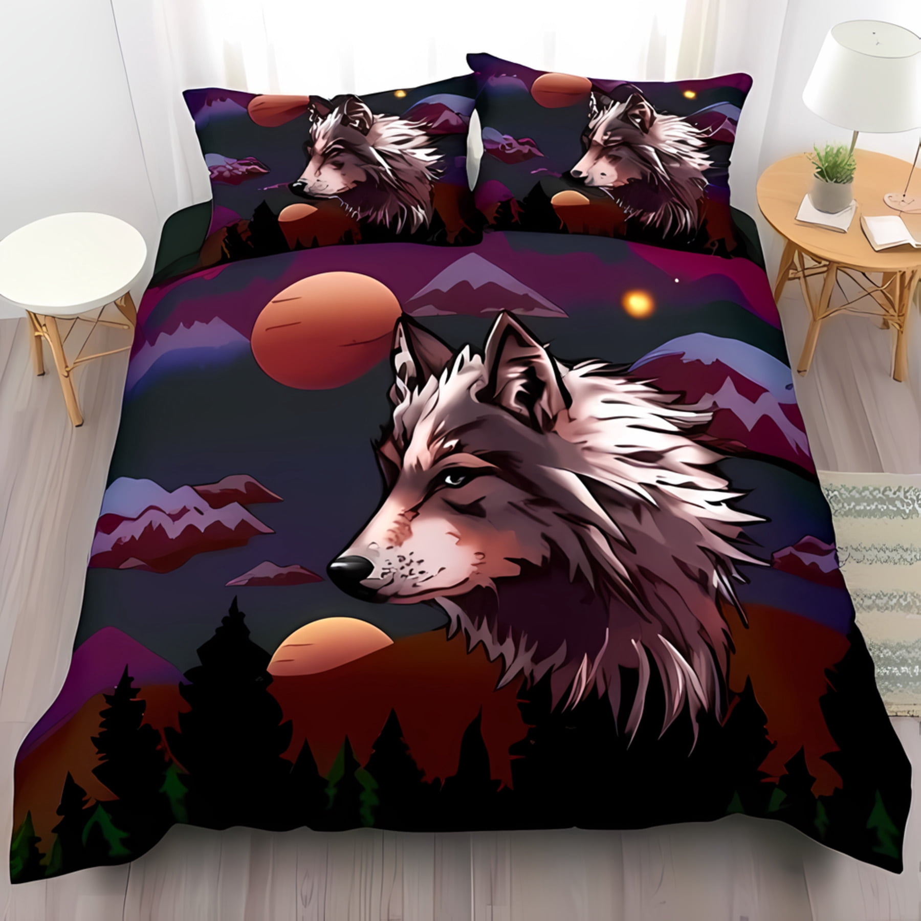3-Piece Duvet Cover Set - Artistic Wolf Head Design with Background ...
