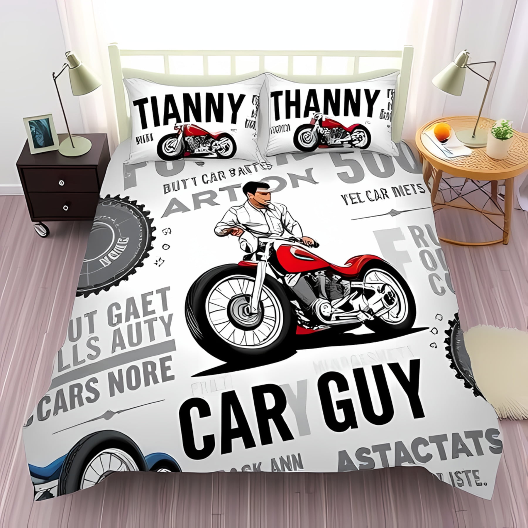 3-Piece Duvet Cover Set - Automotive Culture Design with Red Motorcycle ...