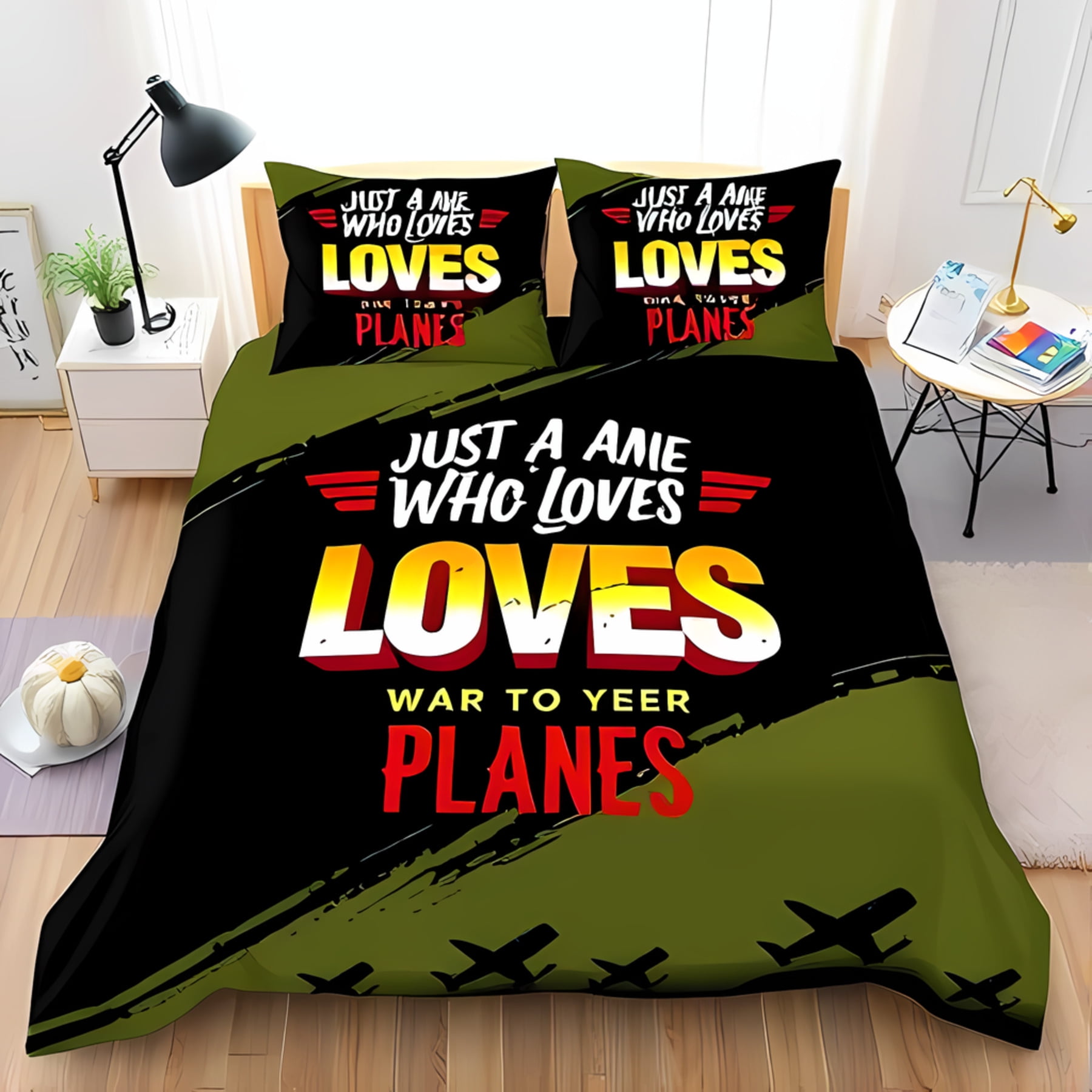 3-Piece Duvet Cover Set - Aviation Themed Bedding with Bold Typography ...