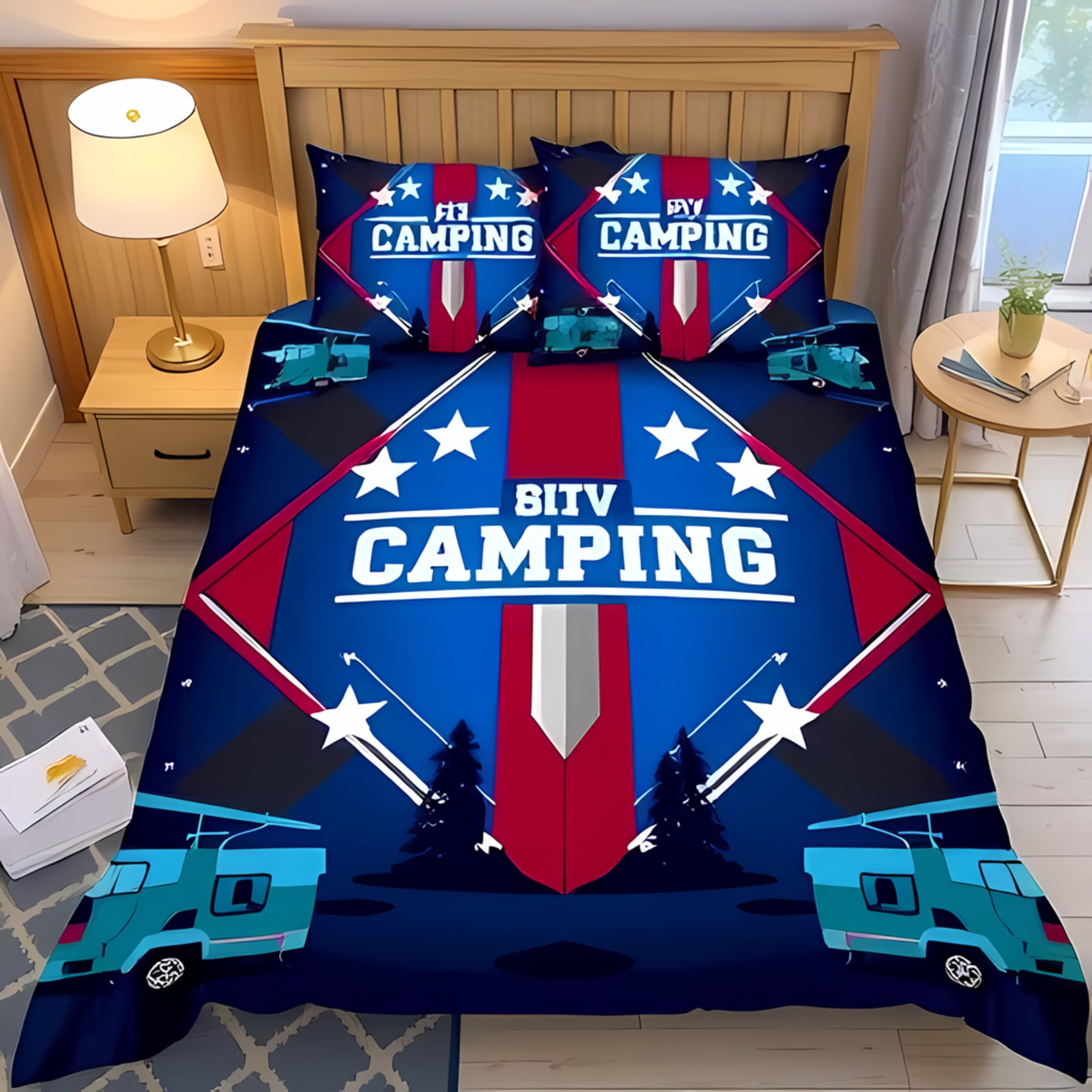 3-Piece Duvet Cover Set - BITV Camping Design with Bold Camping ...