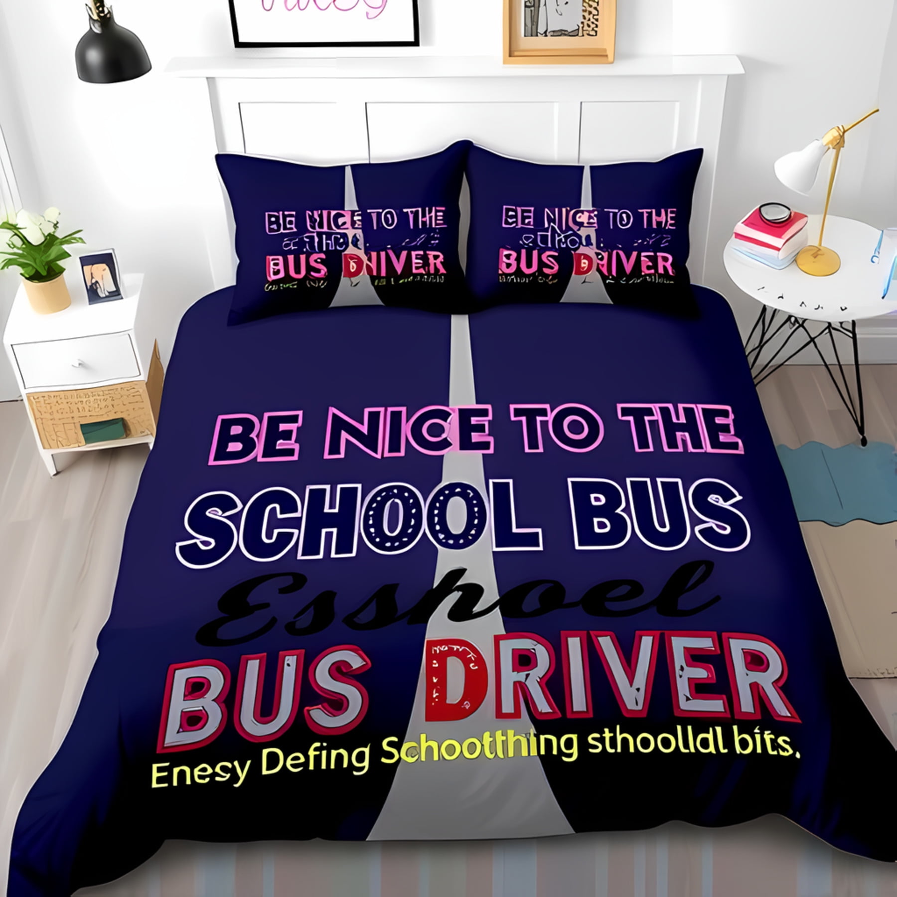 3-Piece Duvet Cover Set - "Be Nice to the School Bus Driver" - Fun ...