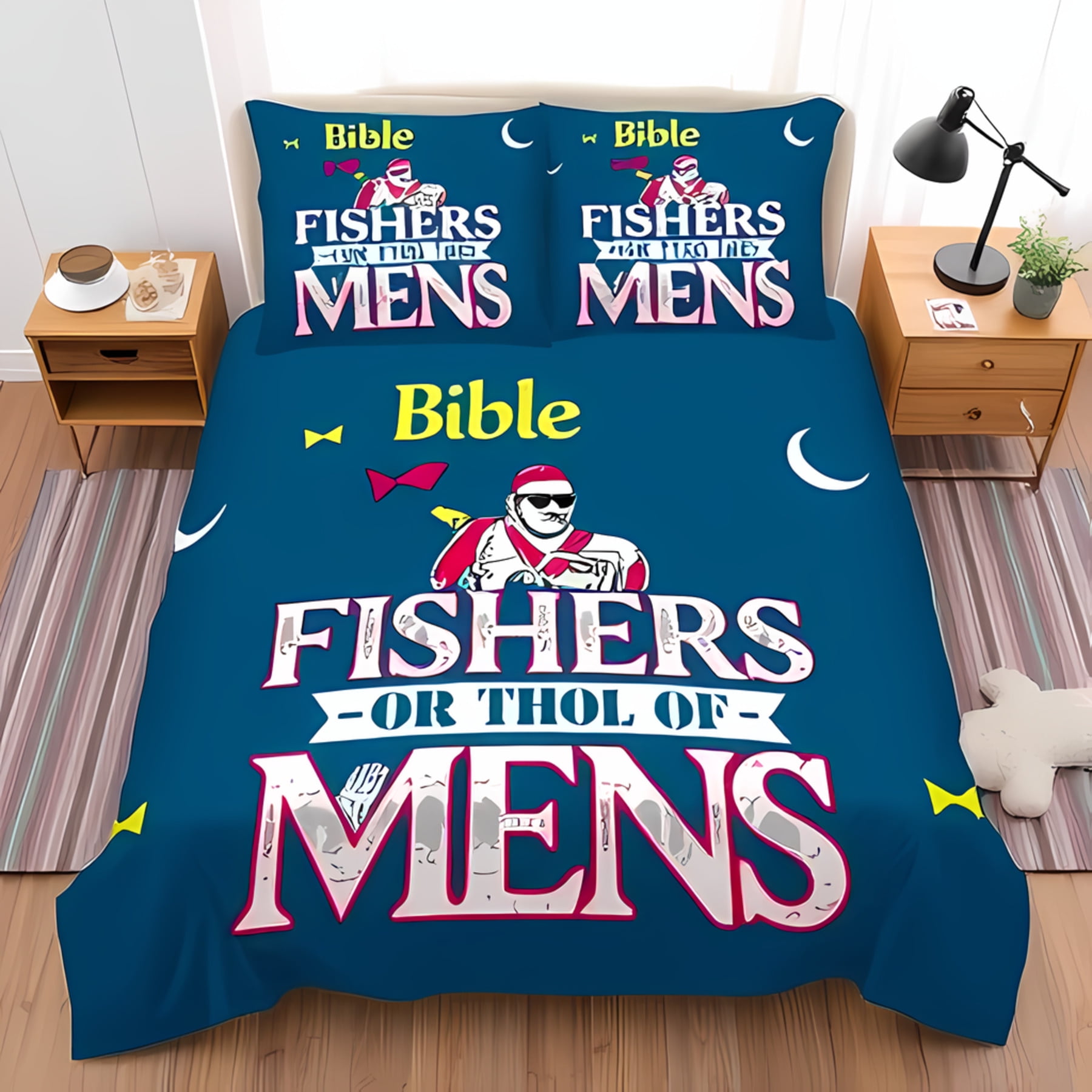 3-Piece Duvet Cover Set - " Bible Fishers of Men " Design with Playful ...