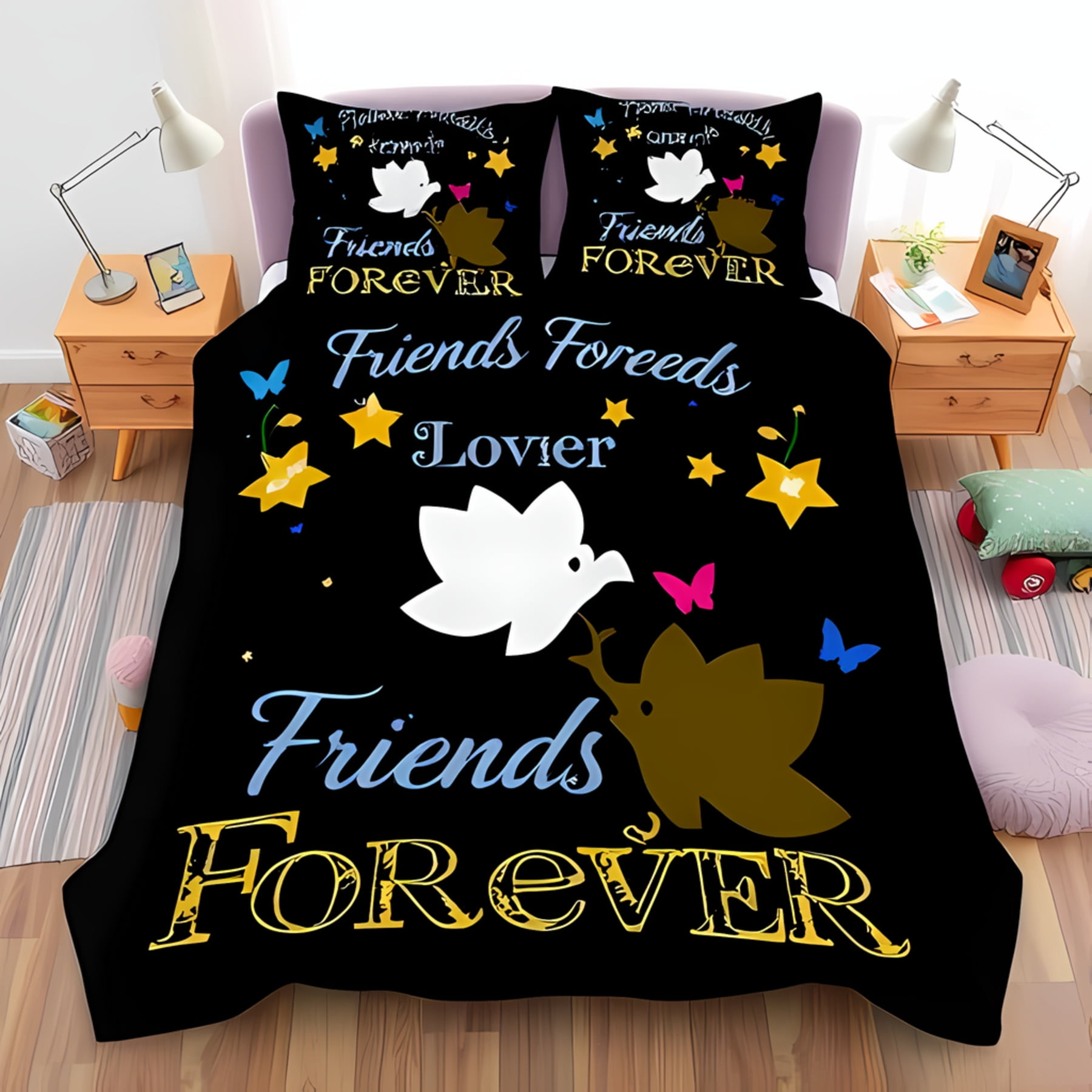 3-Piece Duvet Cover Set - Black Bedspread with White Brown Colorful ...