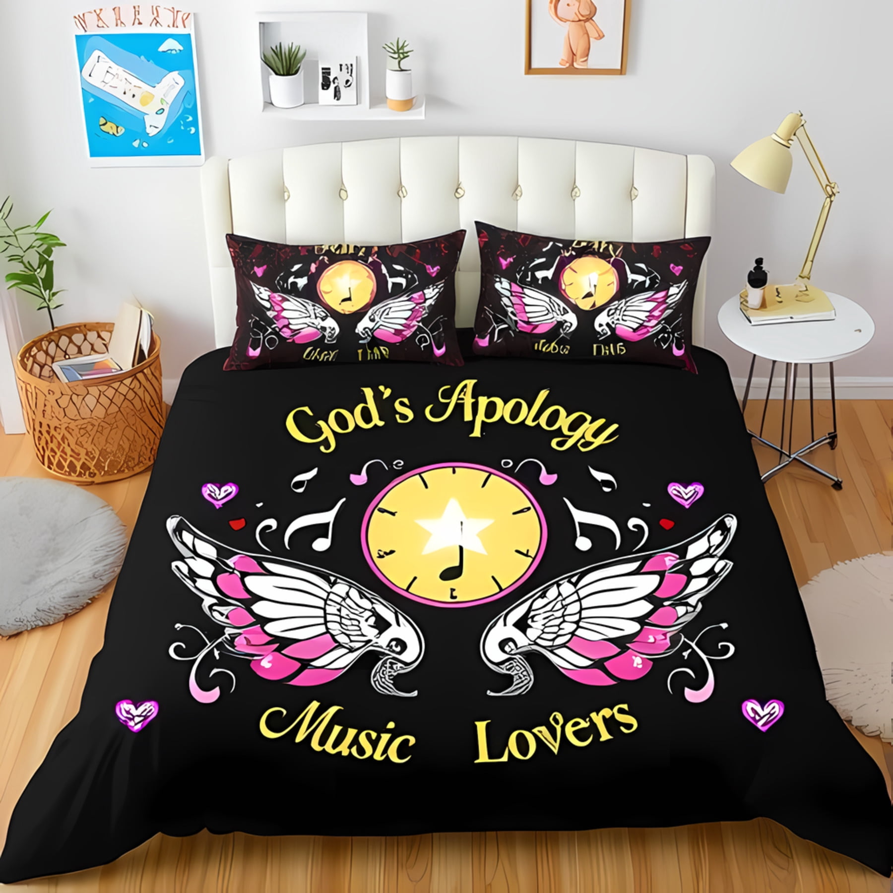 3-Piece Duvet Cover Set - Black Comforter Musical Notes "God's Apology ...