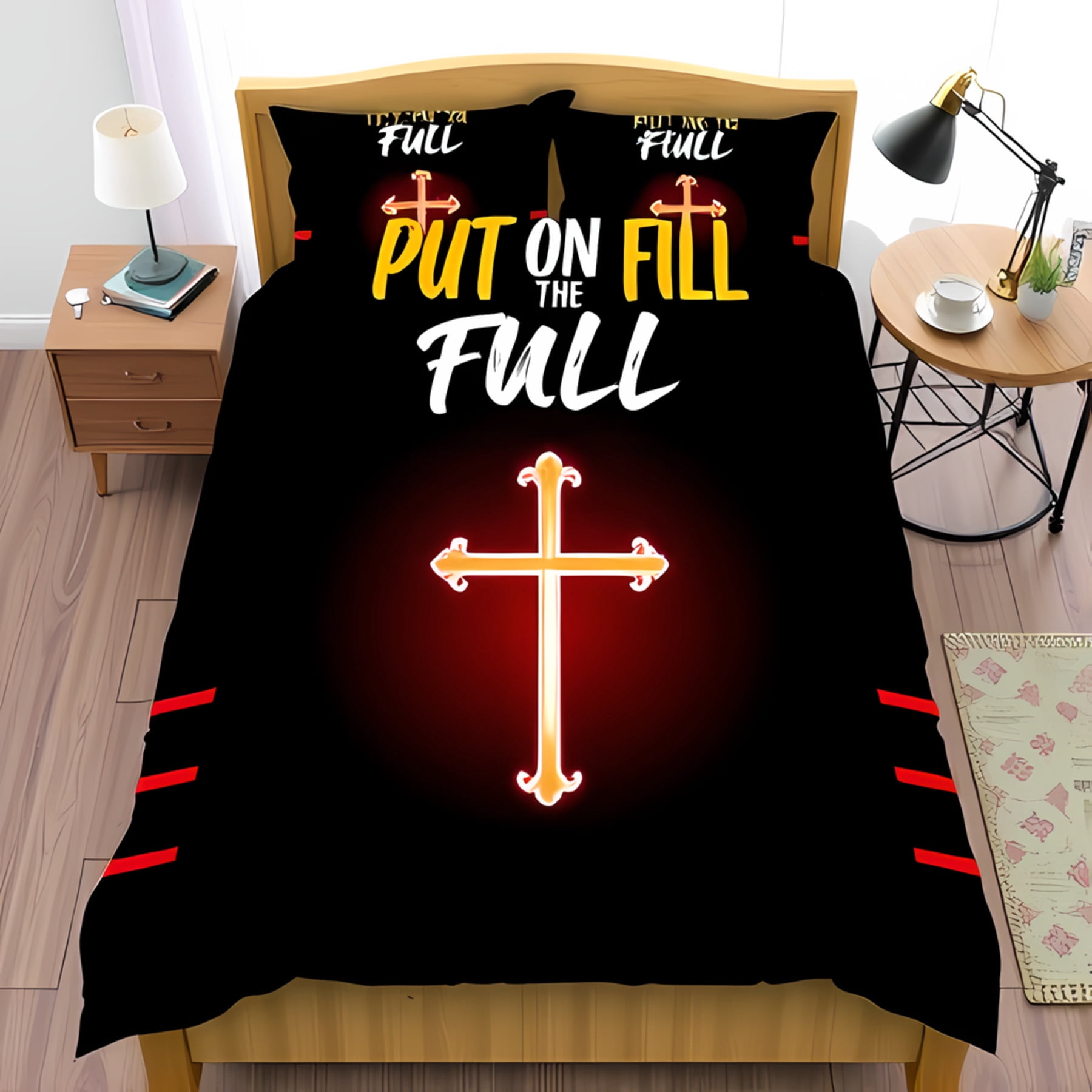 3-Piece Duvet Cover Set - Black Comforter with Vibrant Graphics Glowing ...