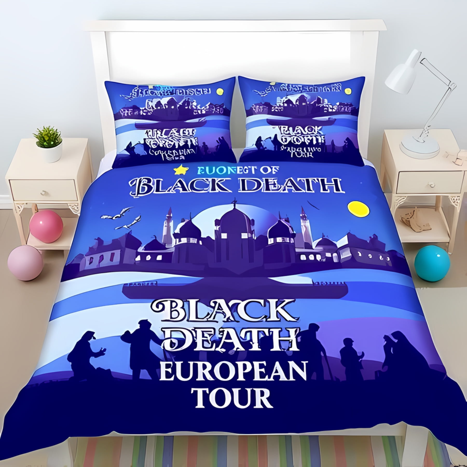 3-Piece Duvet Cover Set - Black Death European Tour Design Medieval ...