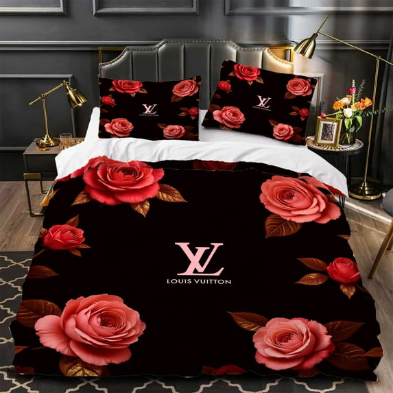 3-Piece Duvet Cover Set - Black & Red Floral Design with Vibrant Roses ...