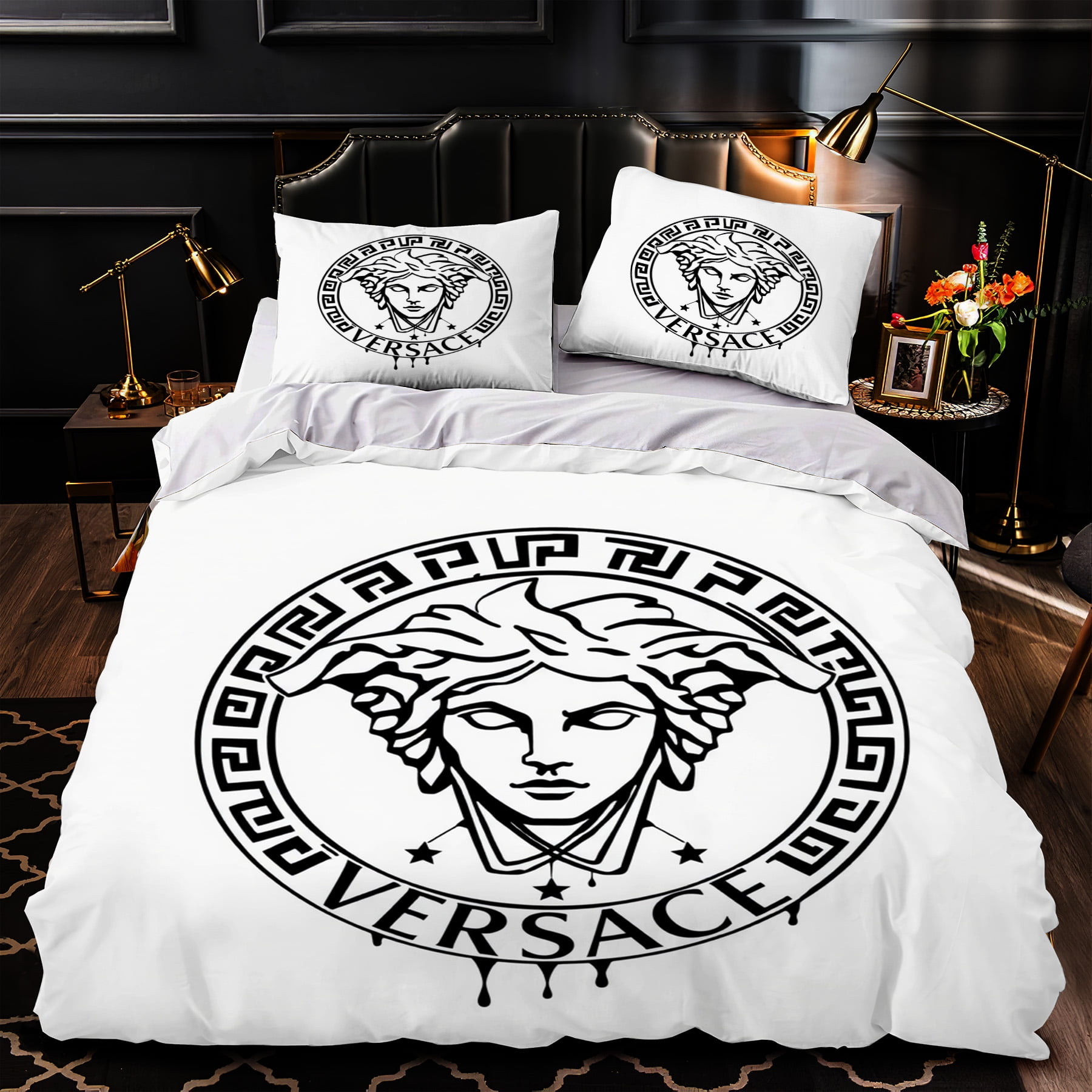 3-Piece Duvet Cover Set - Black & White Bedding with Stylized Face ...