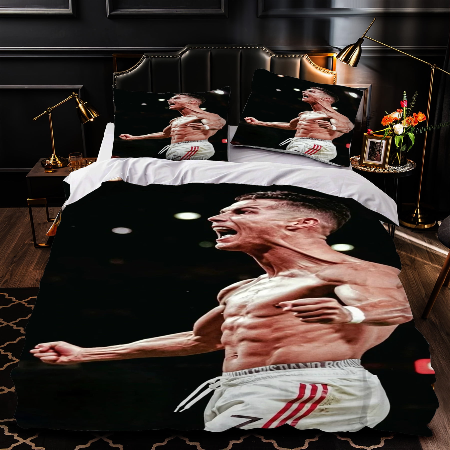 3-Piece Duvet Cover Set - Black and White Muscular Boxer Design Soft ...