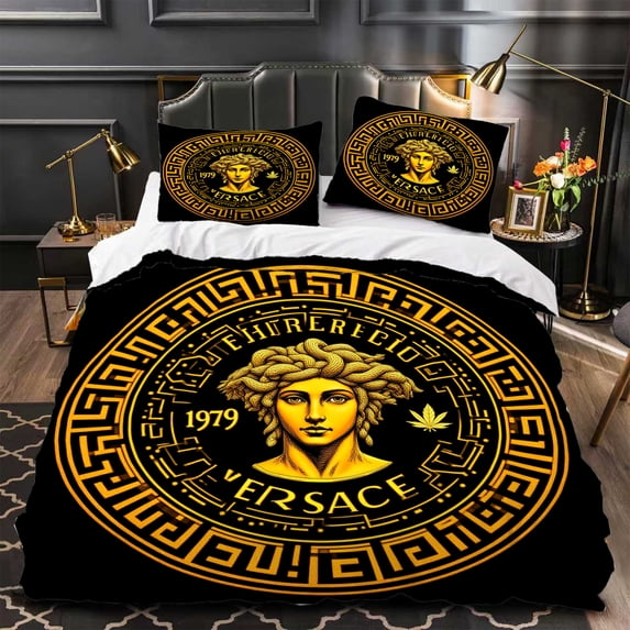 3-Piece Duvet Cover Set - Black with Golden Circular Design ' HERRLEDO ...