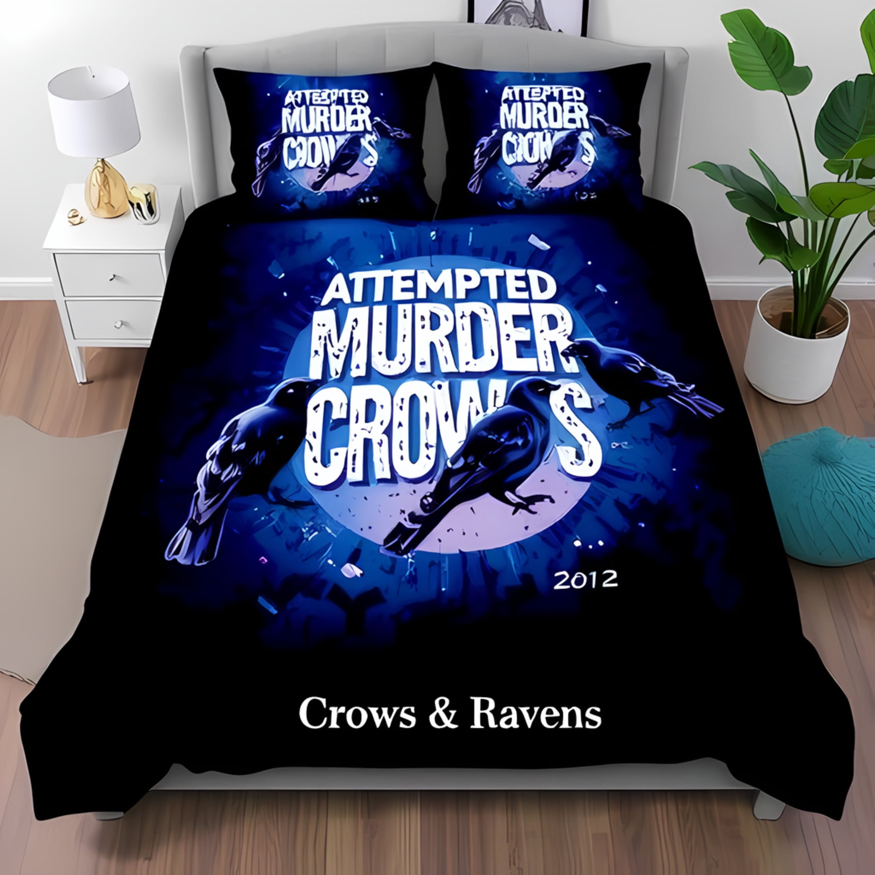 3-Piece Duvet Cover Set - Bold 'Attempted Murder Crows' Design with ...