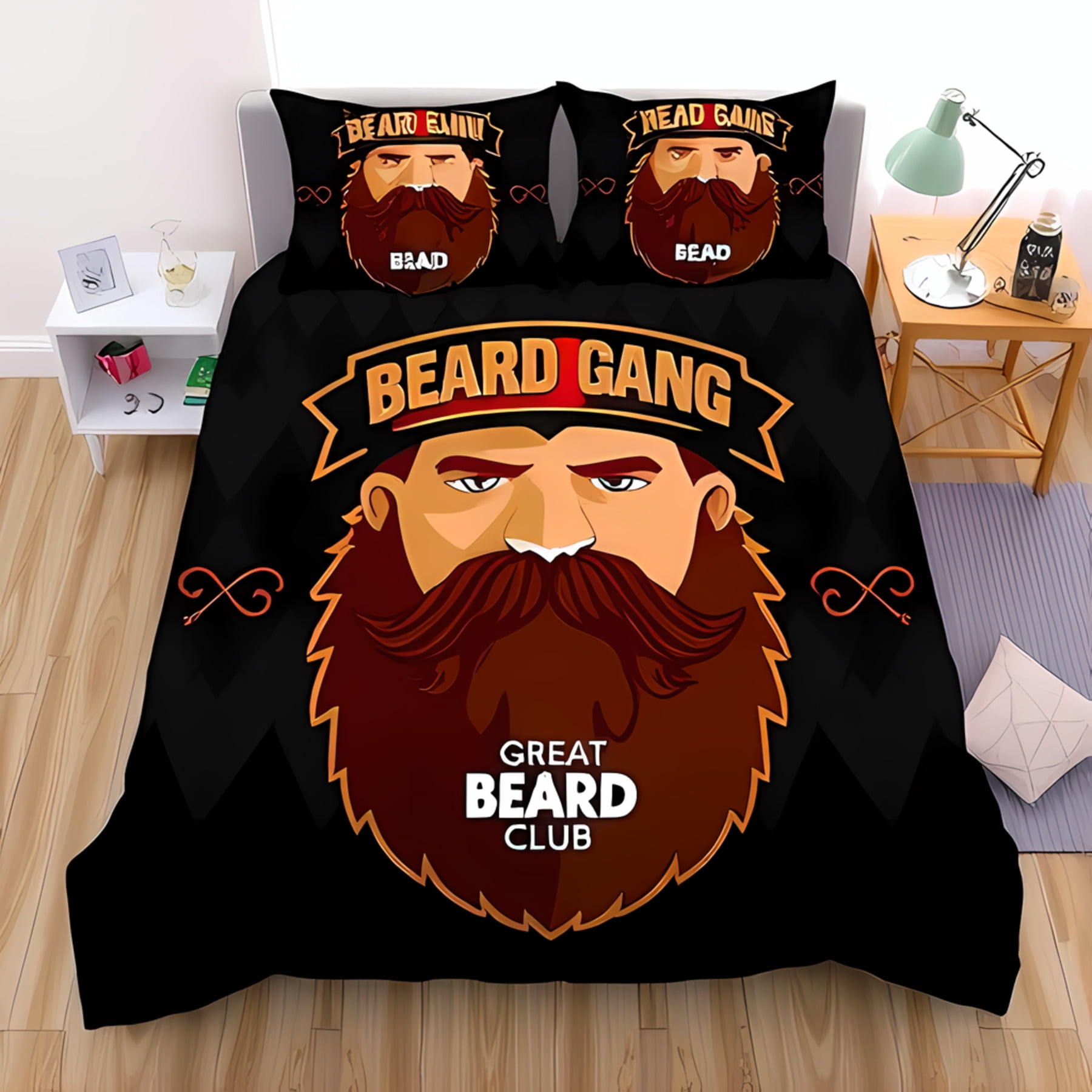 3-Piece Duvet Cover Set - Bold Beard Gang Design with Stylized Facial ...