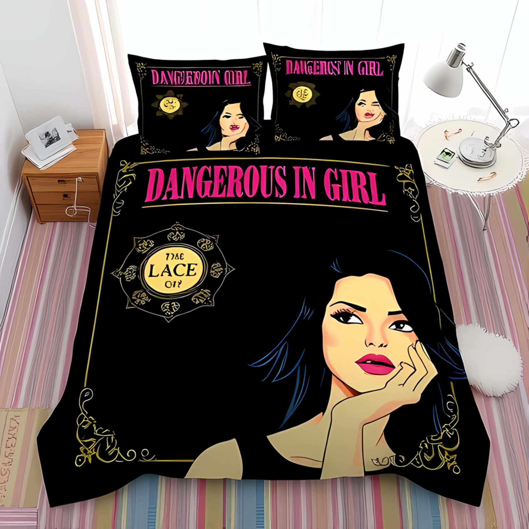 3-Piece Duvet Cover Set - Bold Black Background with " DANGEROUS IN ...