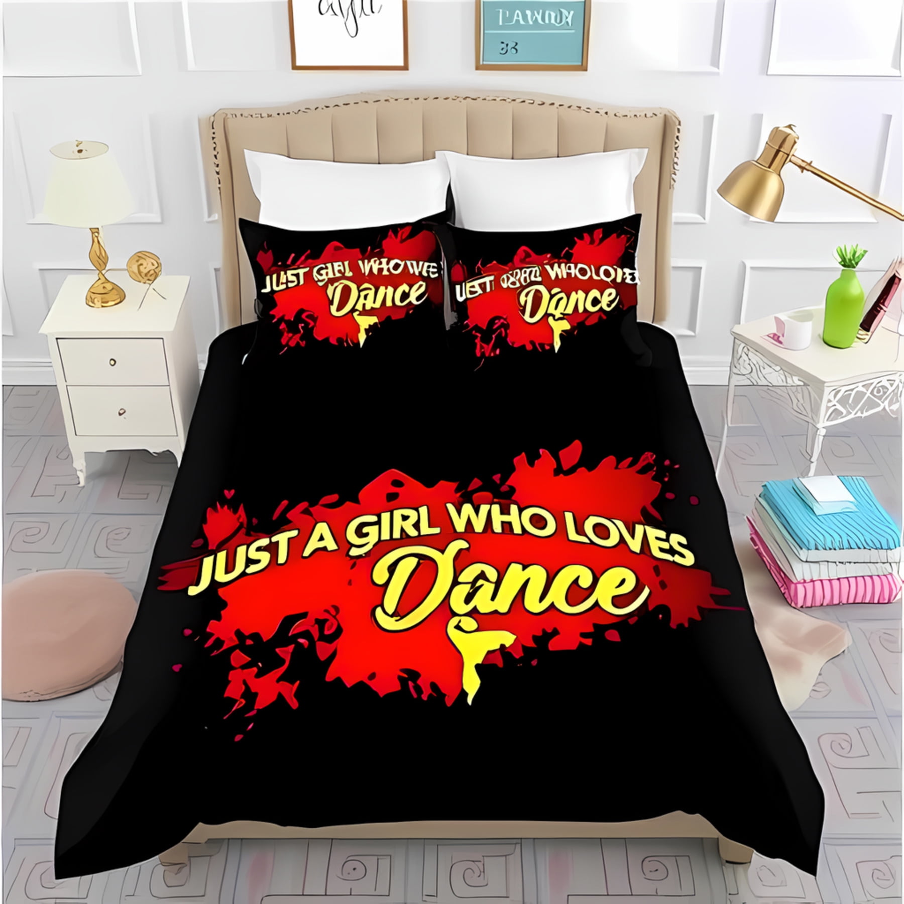 3-Piece Duvet Cover Set - Bold Black with Red Splashes & Golden " JUST ...