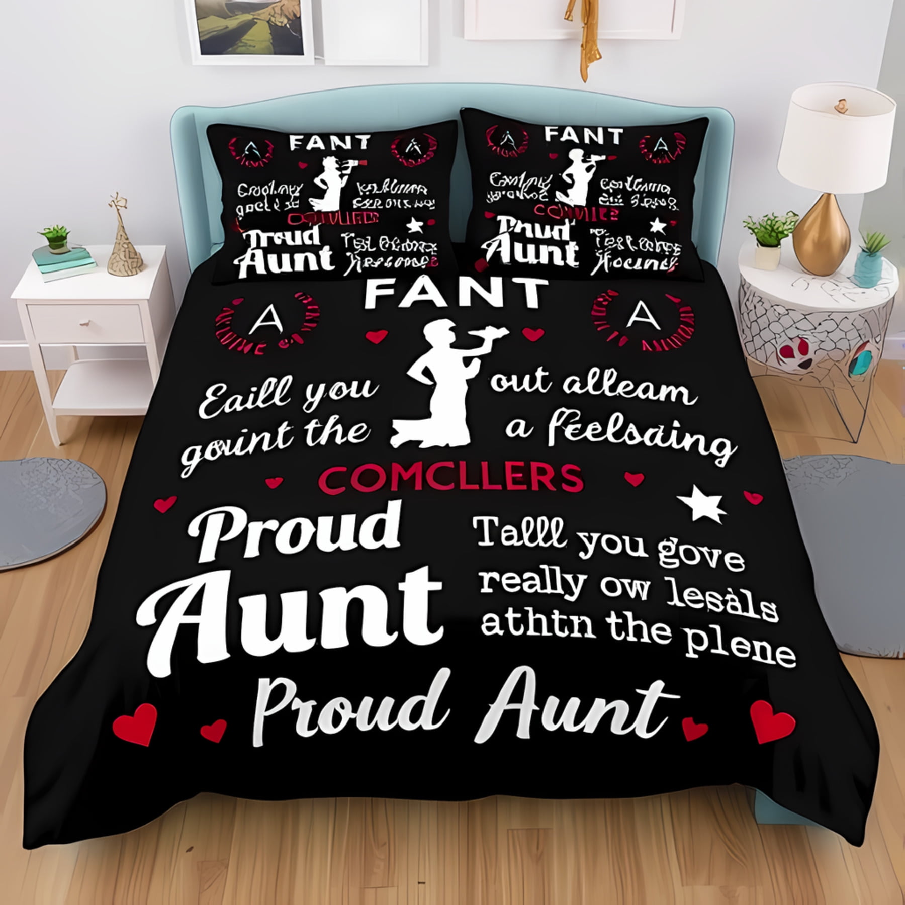 3-Piece Duvet Cover Set - Bold Black with White & Red Typography ...
