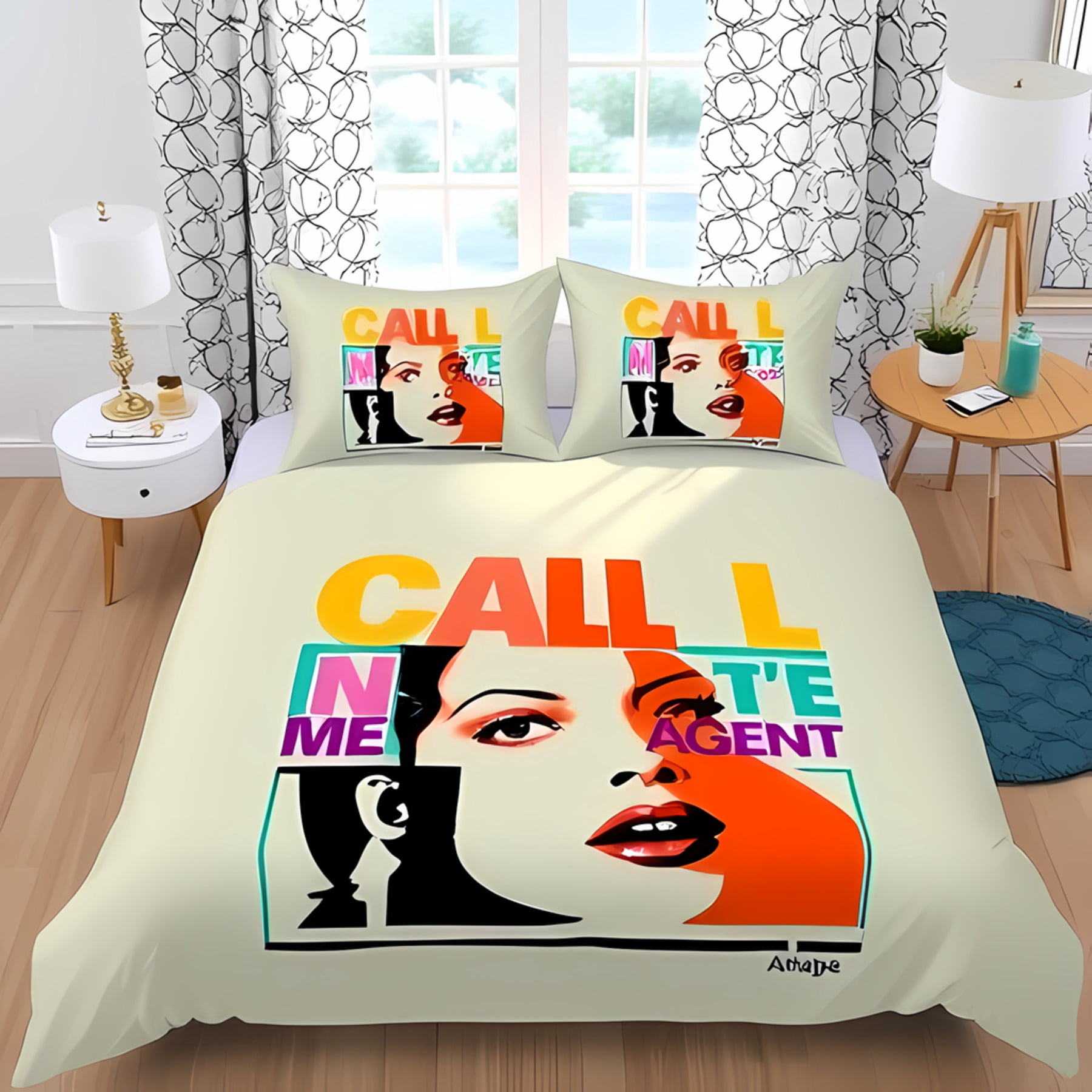 3-Piece Duvet Cover Set - Bold " CALL ME AN AGENT " Colorful Text ...