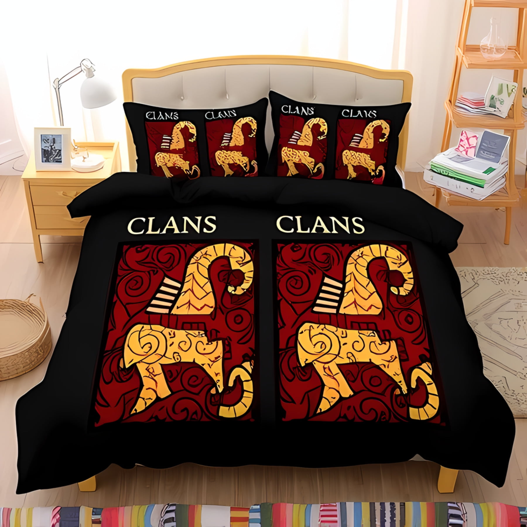 3-Piece Duvet Cover Set - Bold " CLANS " Design with Tribal Motifs in ...