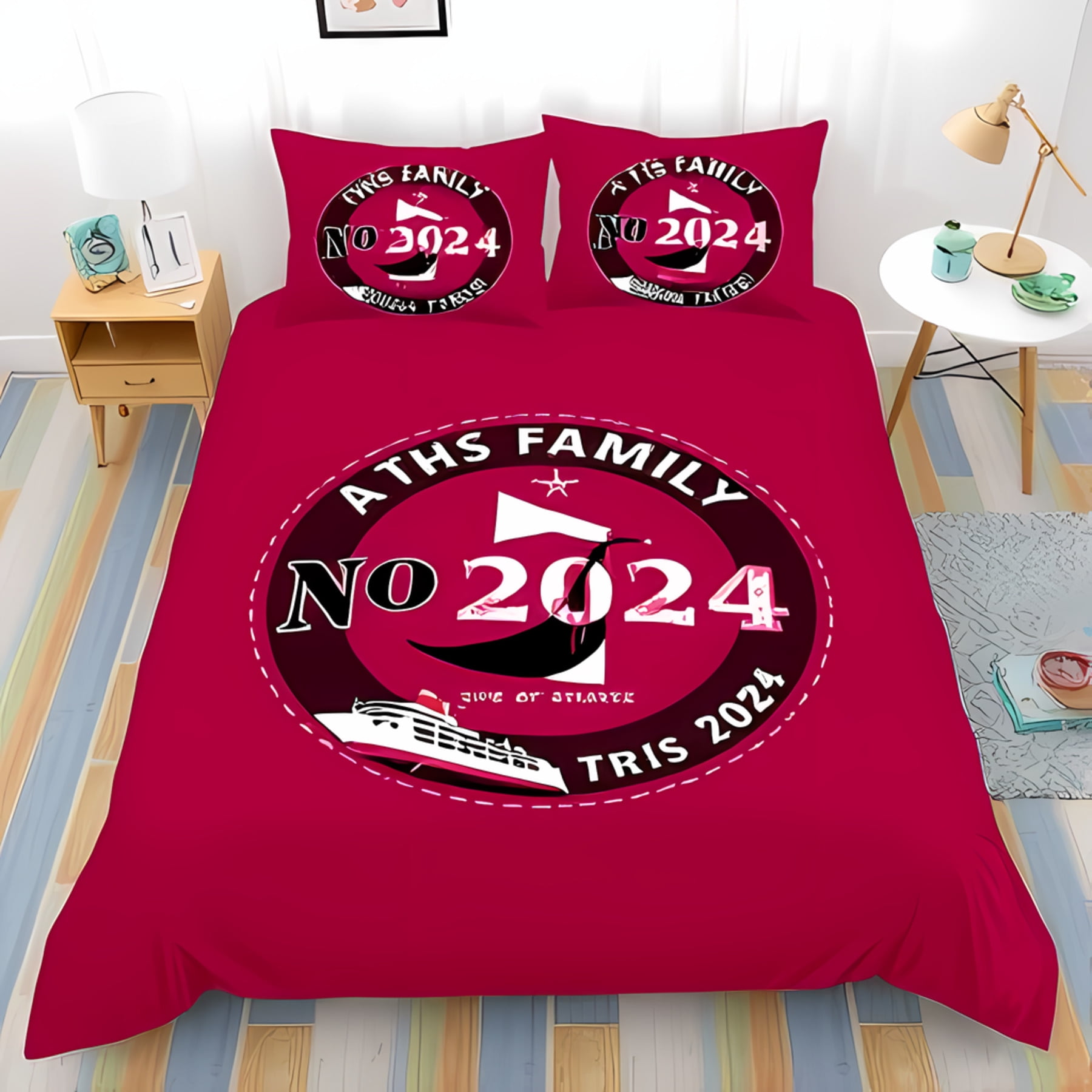 3-Piece Duvet Cover Set - Bold Crimson Bedspread with " NO 2024 ...