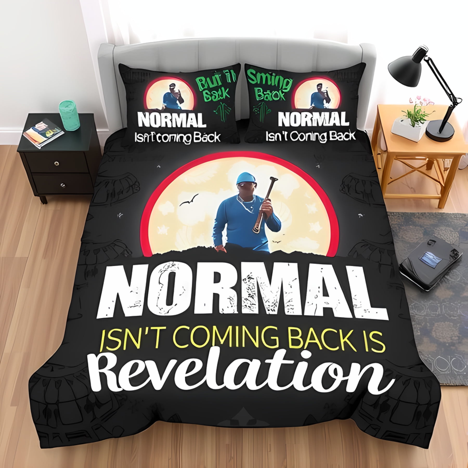 3-Piece Duvet Cover Set with Bold Graphic Design - " NORMAL ISN'T ...