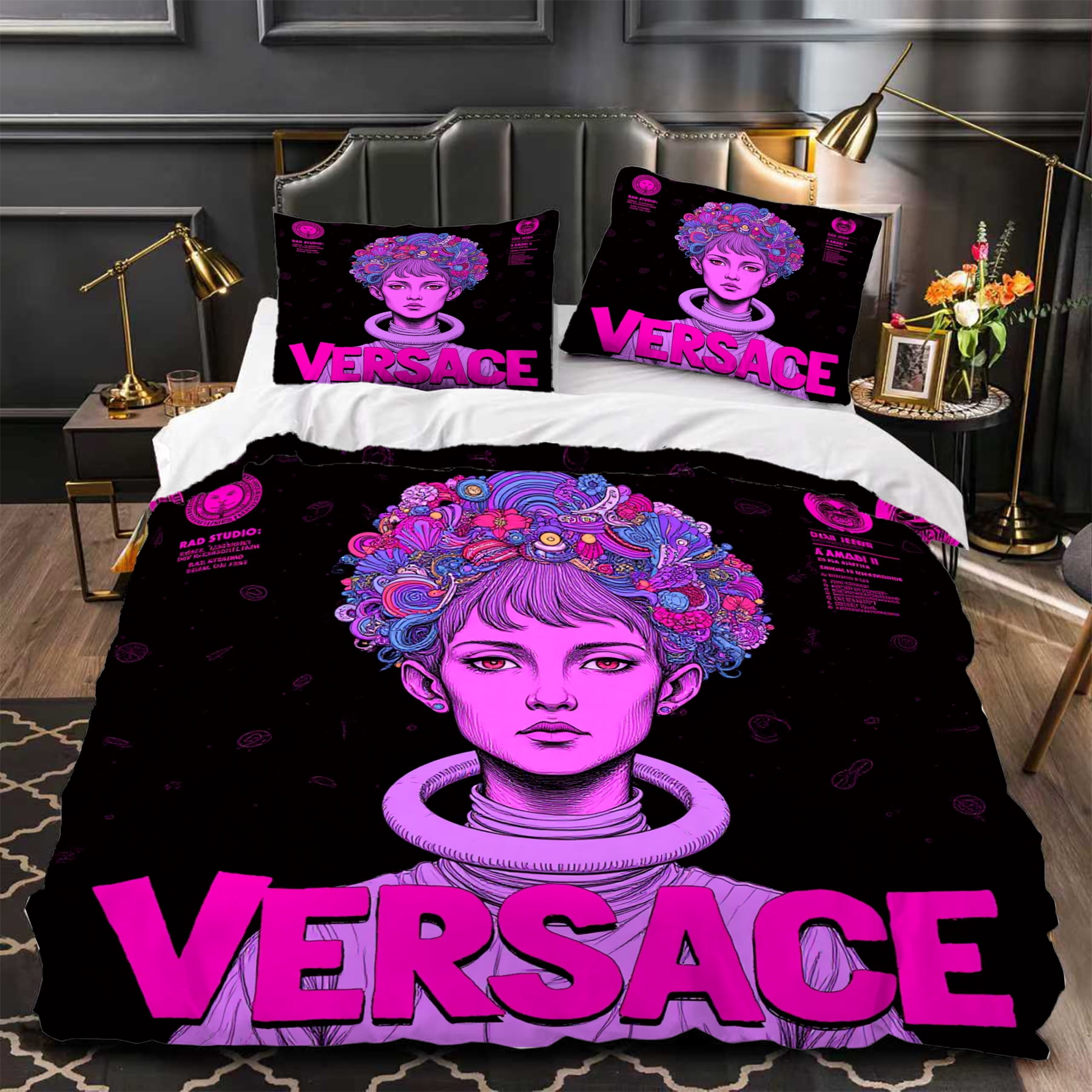 3-Piece Duvet Cover Set - Bold Pink & Black Design with Vibrant ...