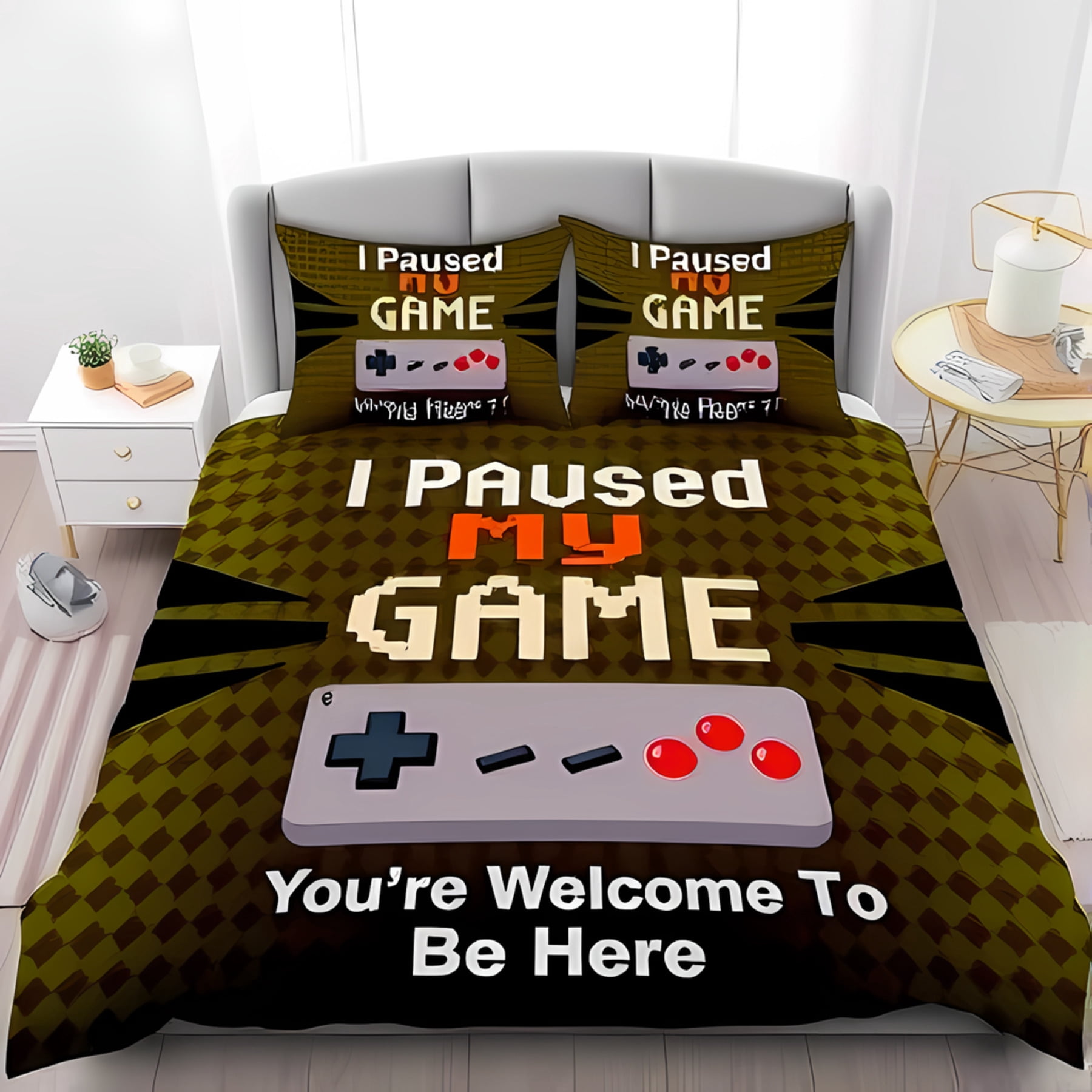 3-Piece Duvet Cover Set - Bold Pixelated Design with Retro Game ...