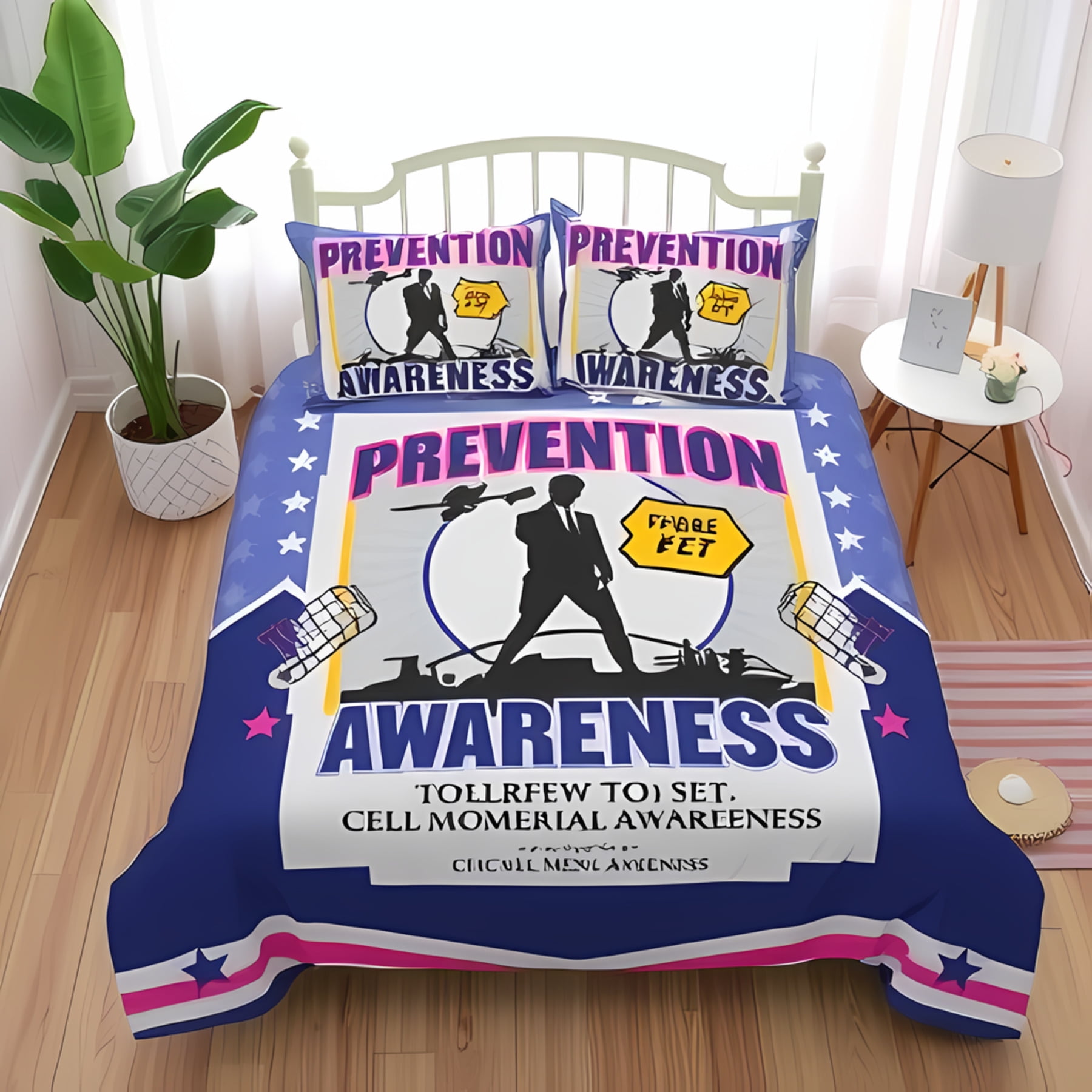 3-Piece Duvet Cover Set with Bold 'Prevention Awareness' Design ...