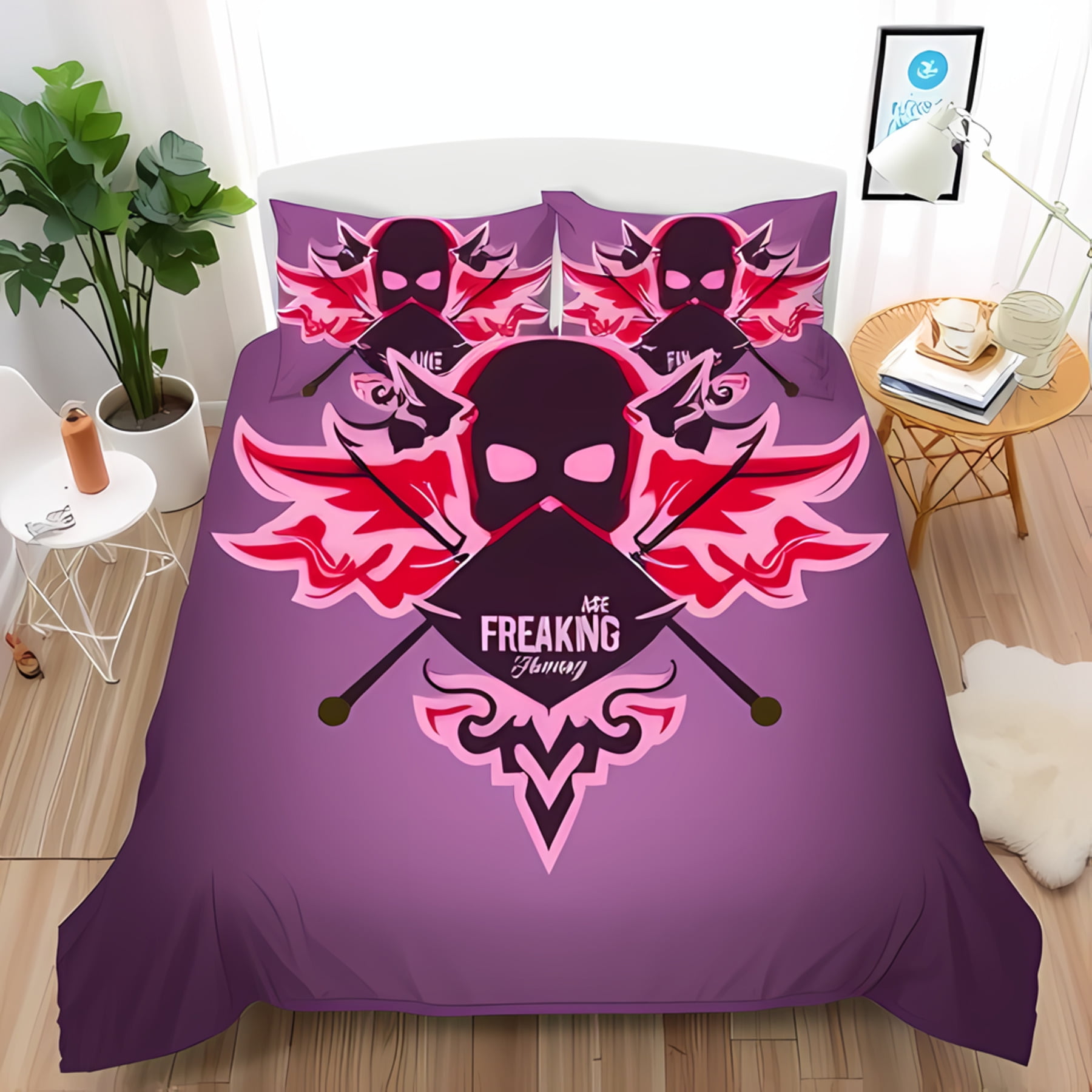 3-Piece Duvet Cover Set - Bold Purple & Flames Design with Pink Accents " THE FREAKING FANNY ...