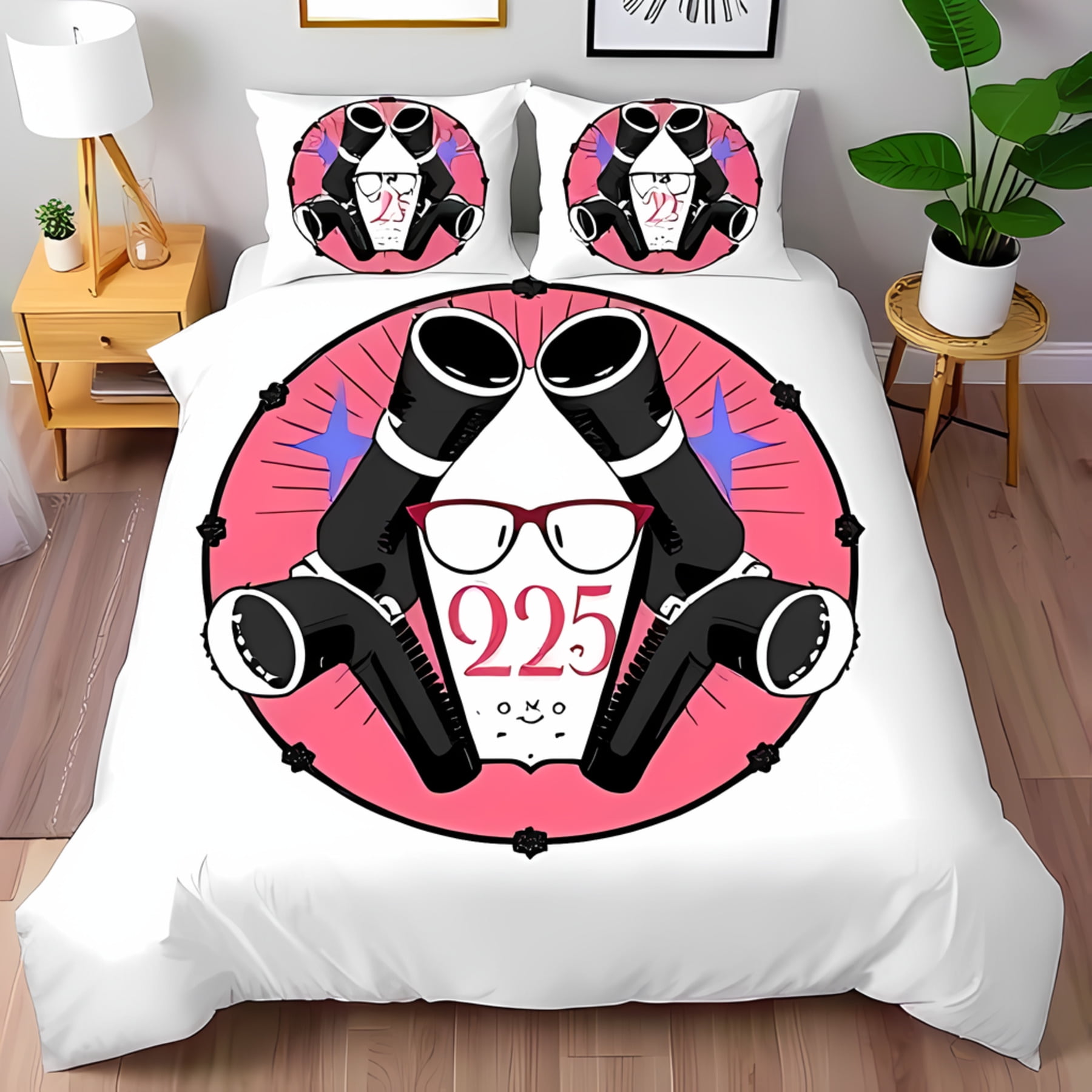 3-Piece Duvet Cover Set with Bold Red '225' Graphic Binoculars ...